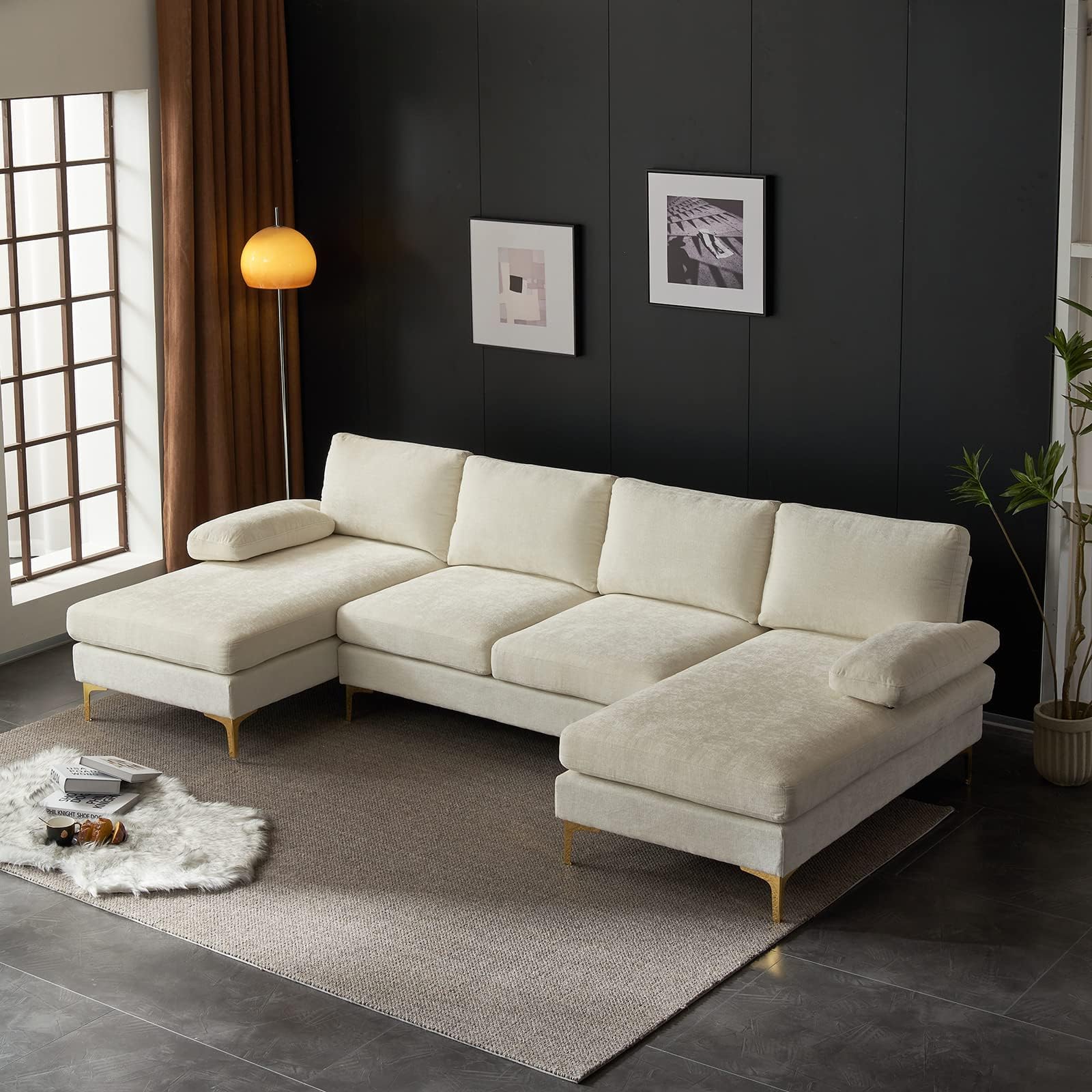 Amazon.com: Shahoo Sectional Couch Living Room Sets Chenille Fabric U ...