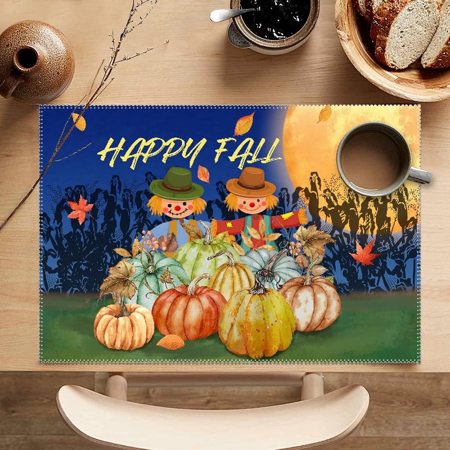 Amazon.com: Happy Fall Thanksgiving Place Mats Set of 6 Harvest ...