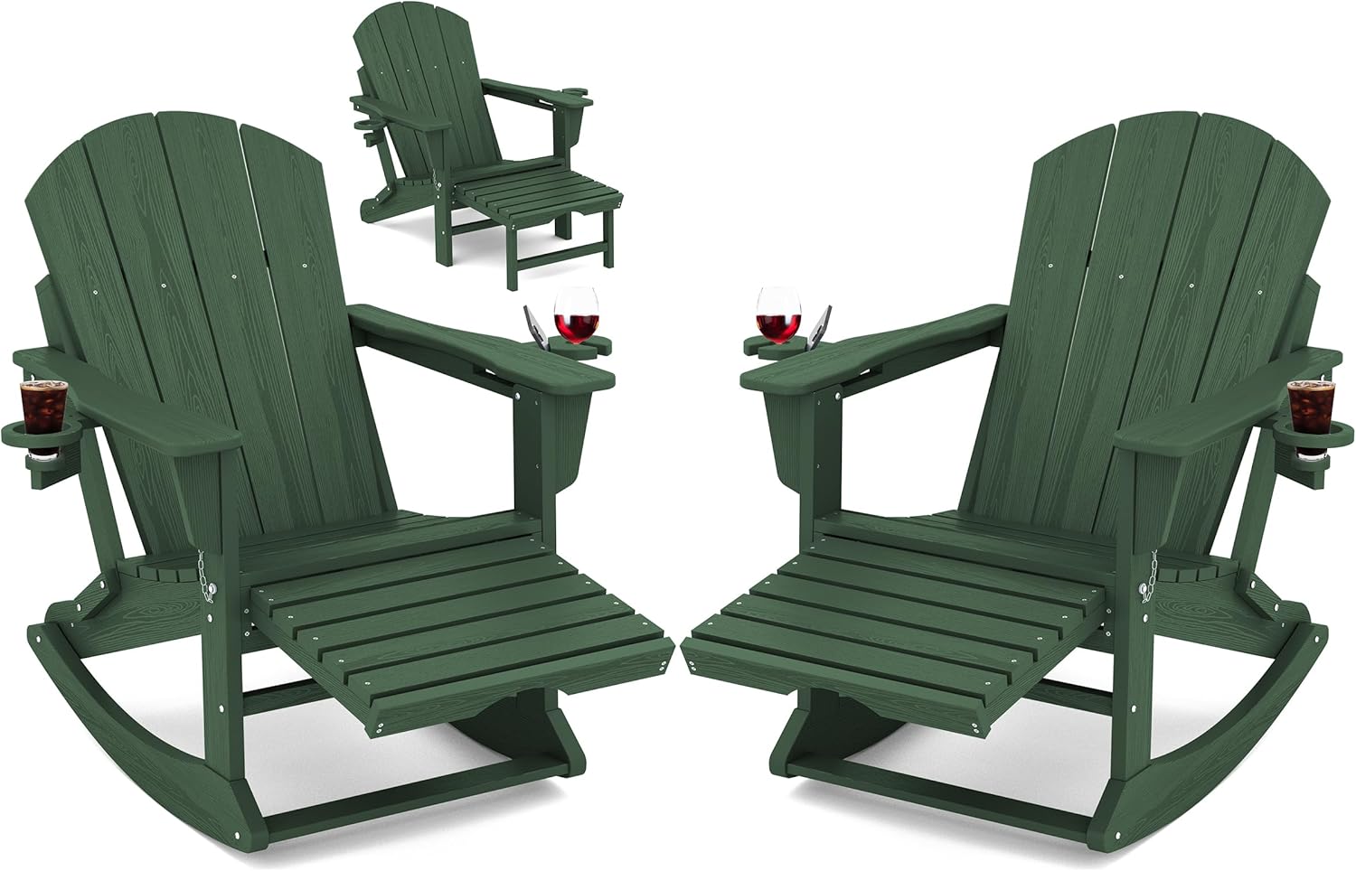 Amazon.com: KINGYES Adirondack Rocking Chair Set of 2 with Retractable ...
