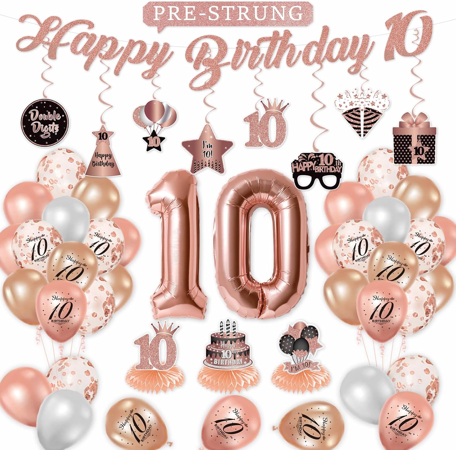 Amazon.com: HTDZZI 62Pcs 10th Birthday Decorations for Girls Rose Gold ...