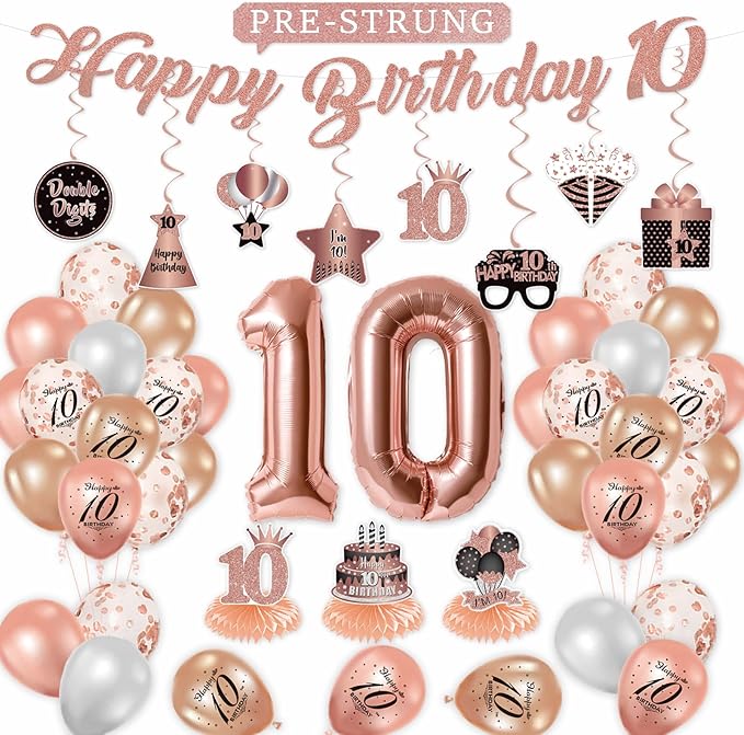 Amazon.com: HTDZZI 62Pcs 10th Birthday Decorations for Girls Rose Gold ...