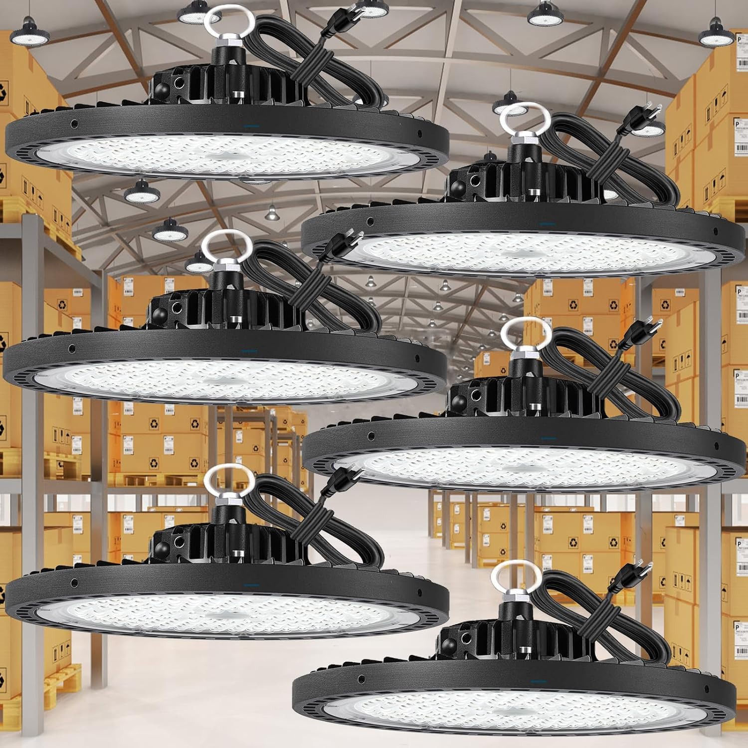GlACBIUG UFO Led High Bay Light 200w 6 Pack, Hanging Shop Light 5000k ...