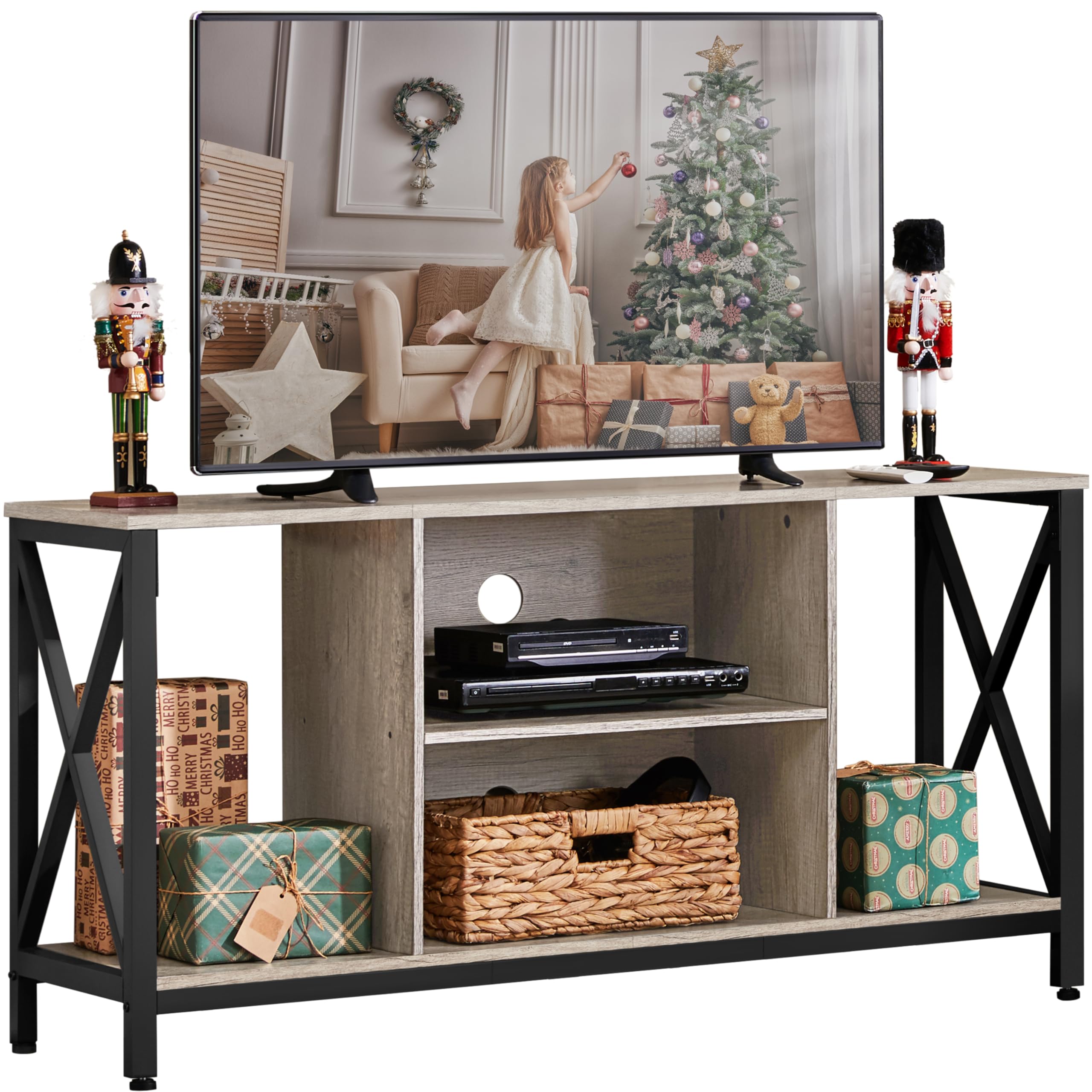 Yaheetech TV Stand for 50 Inch TV, Industrial TV Cabinet with X-Shape ...