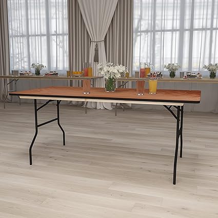 Amazon.com: BizChair 6-Foot Rectangular Wood Folding Banquet Table with ...