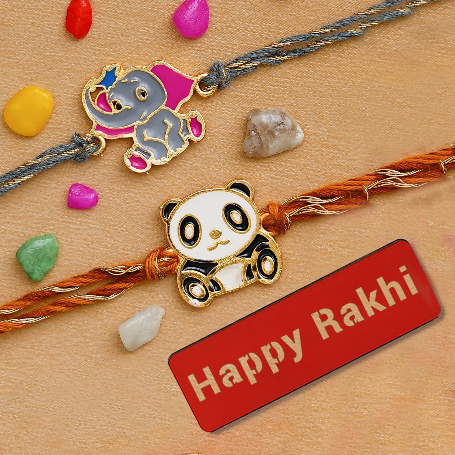 eCraftIndia Set of 2 Multicolor Panda and Elephant Kids Rakhis, Happy ...