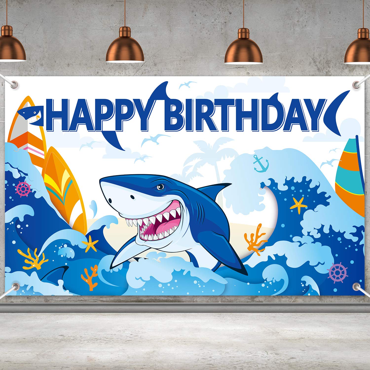 Buy Shark Party Decorations Shark Birthday Banner Backdrop Large Shark ...