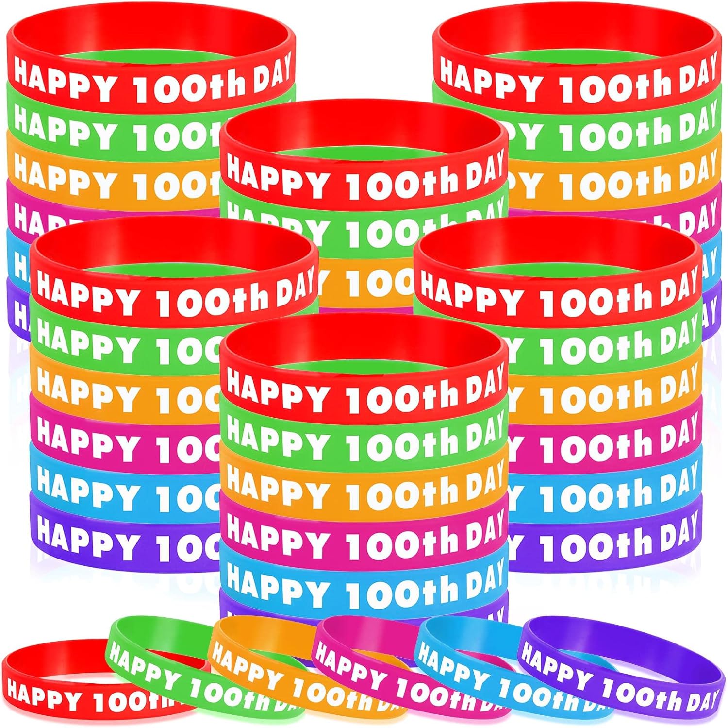 Amazon.com: YUNVI 60Pcs 100th Day of School Silicone Bracelets ...