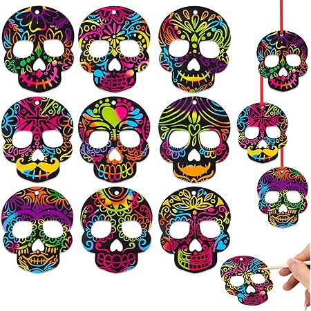Amazon.com: Day of The Dead Handheld Masks (12 pieces) Halloween Party ...
