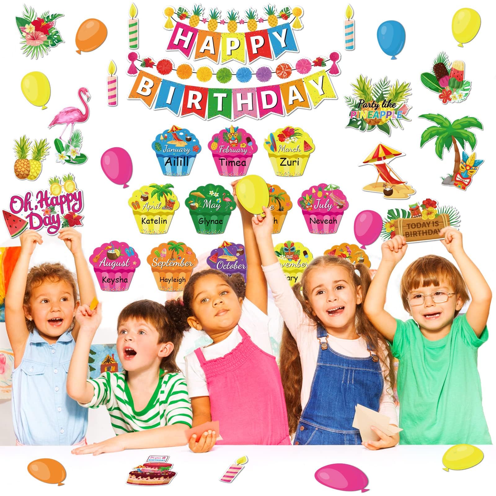 Snapklik.com : 36 Pieces Tropical Happy Birthday Bulletin Board Set ...