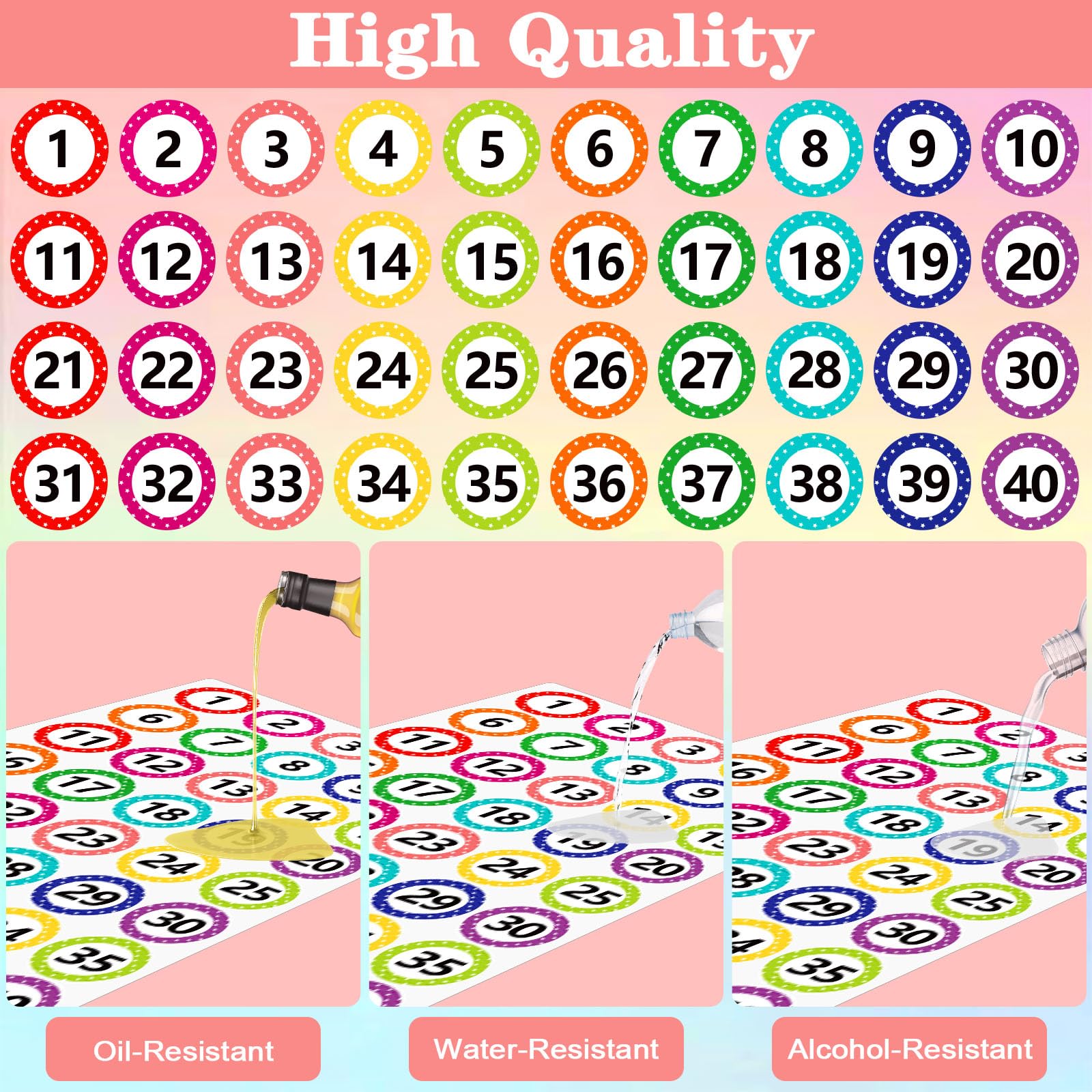 Snapklik.com : 480 PCS 1 Inch Number Stickers 1-40, 12 Sheets ...