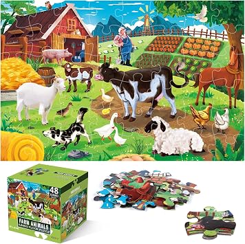 Amazon.com: Jumbo Floor Puzzle for Kids,Farm Animals Jigsaw Large ...