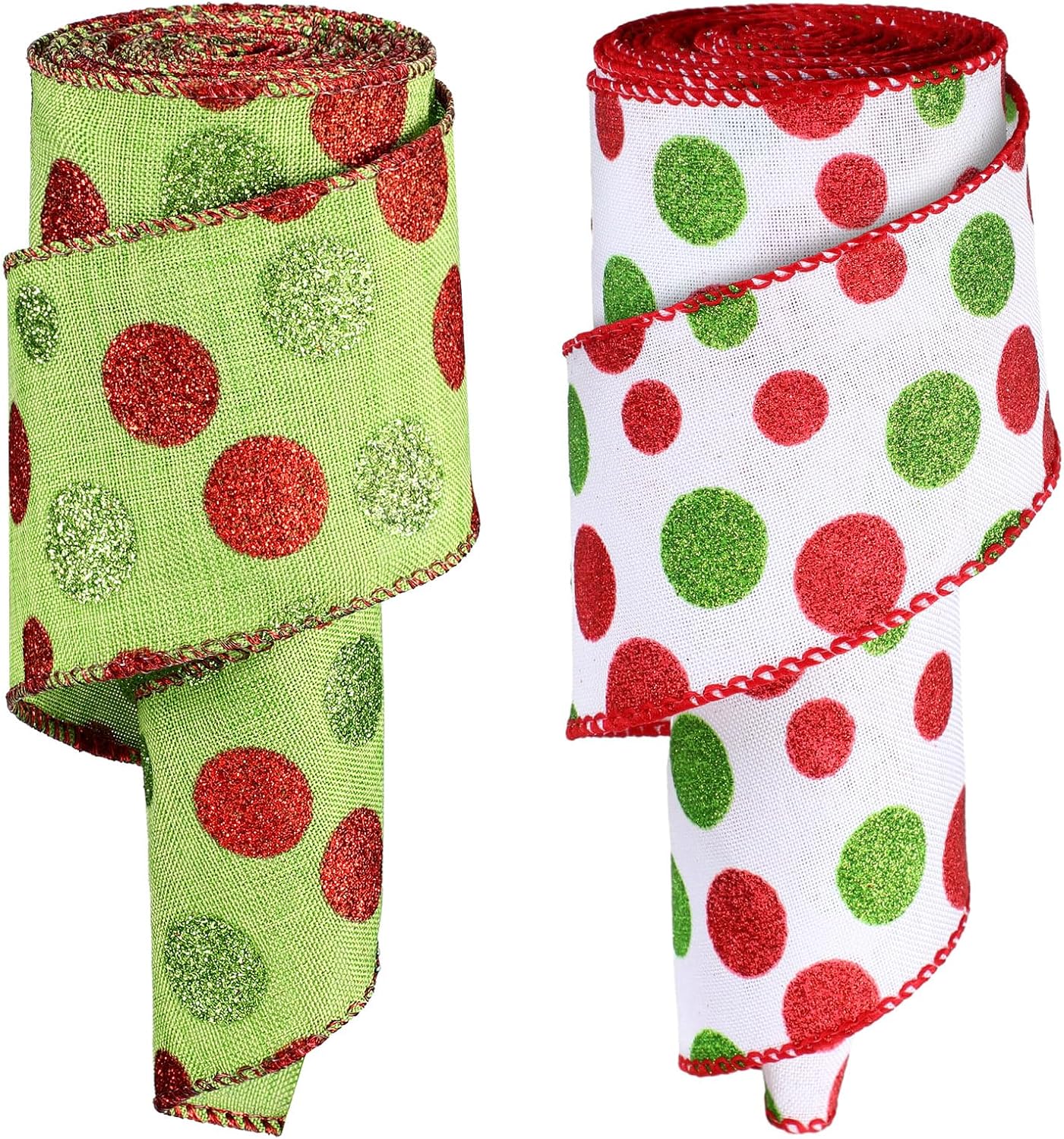 Amazon.com: Tatuo 2 Rolls Christmas Glitter Wired Ribbon Christmas Tree ...