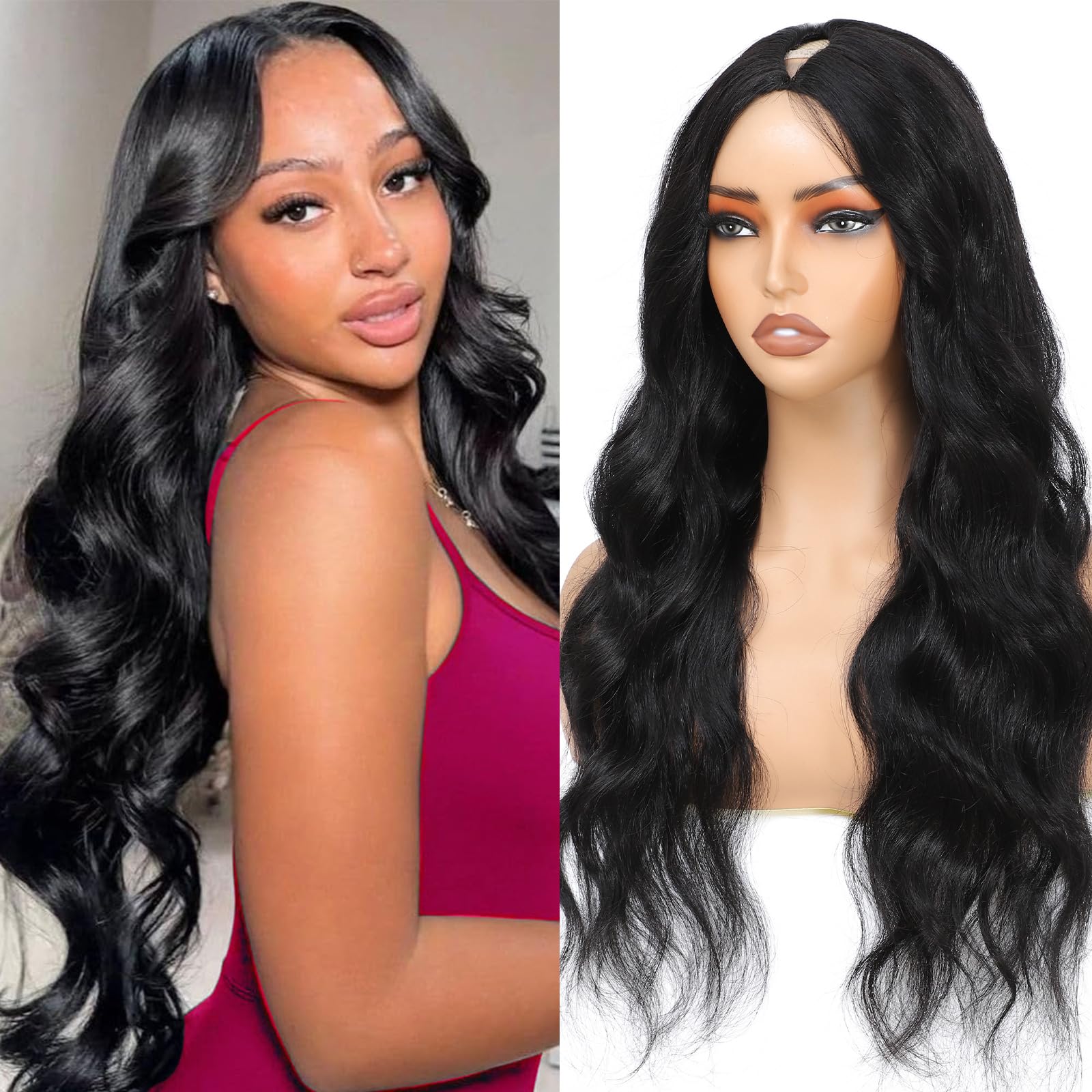Amazon.com : NZINZI V Part Wig Human Hair Body Wave Upgrade U Part ...