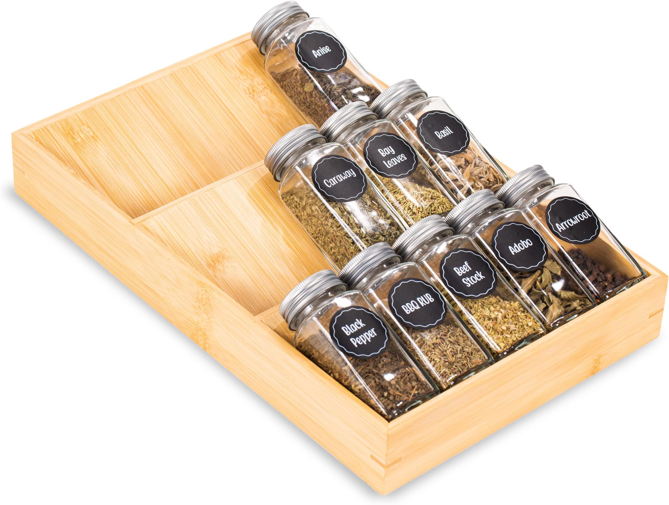 Amazon.com: Bamboo Spice Drawer Organizer Insert for Shallow Drawers ...