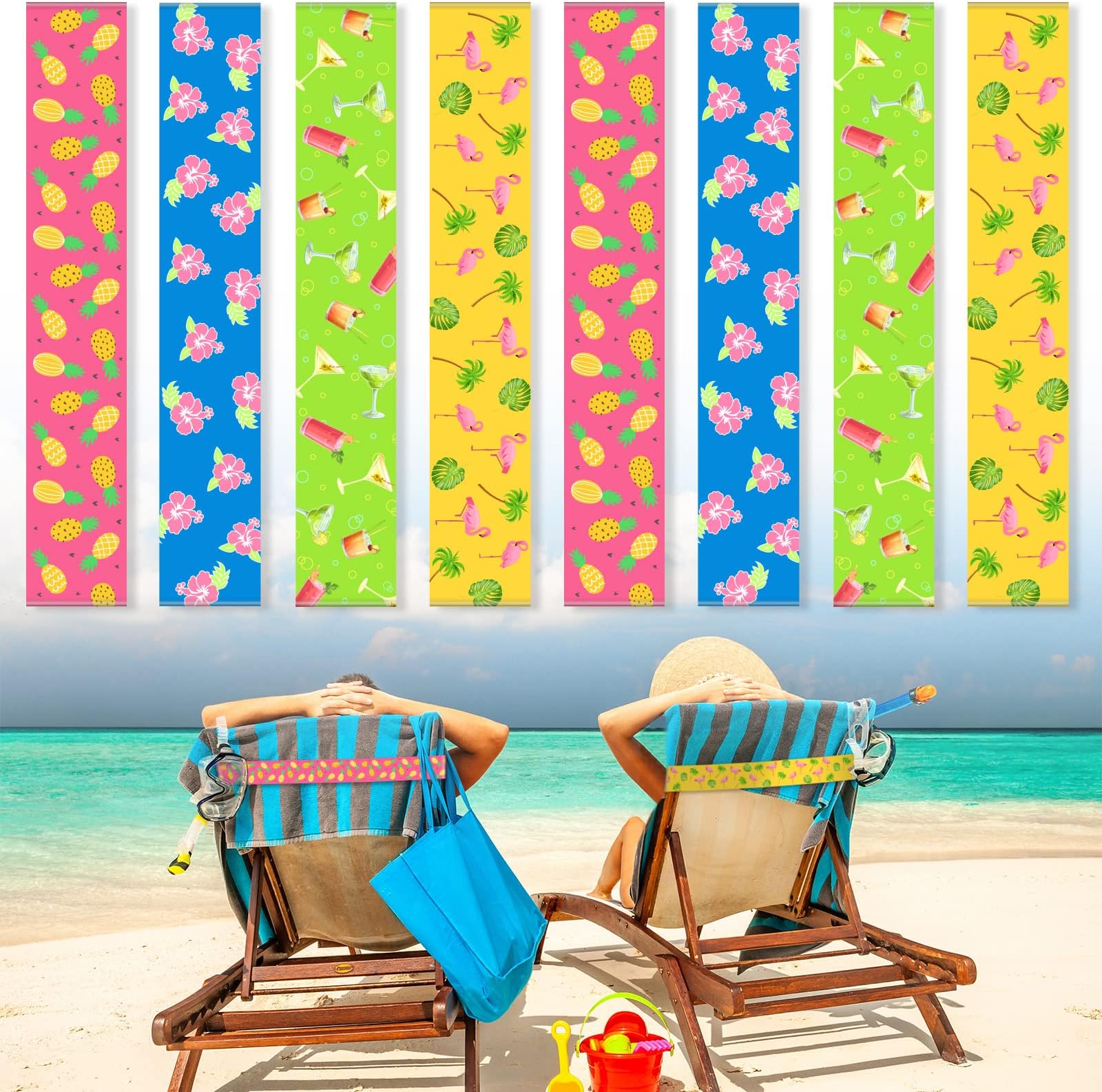 Amazon.com: 24 Pieces Towel Bands Beach Towel Clips Windproof Elastic ...