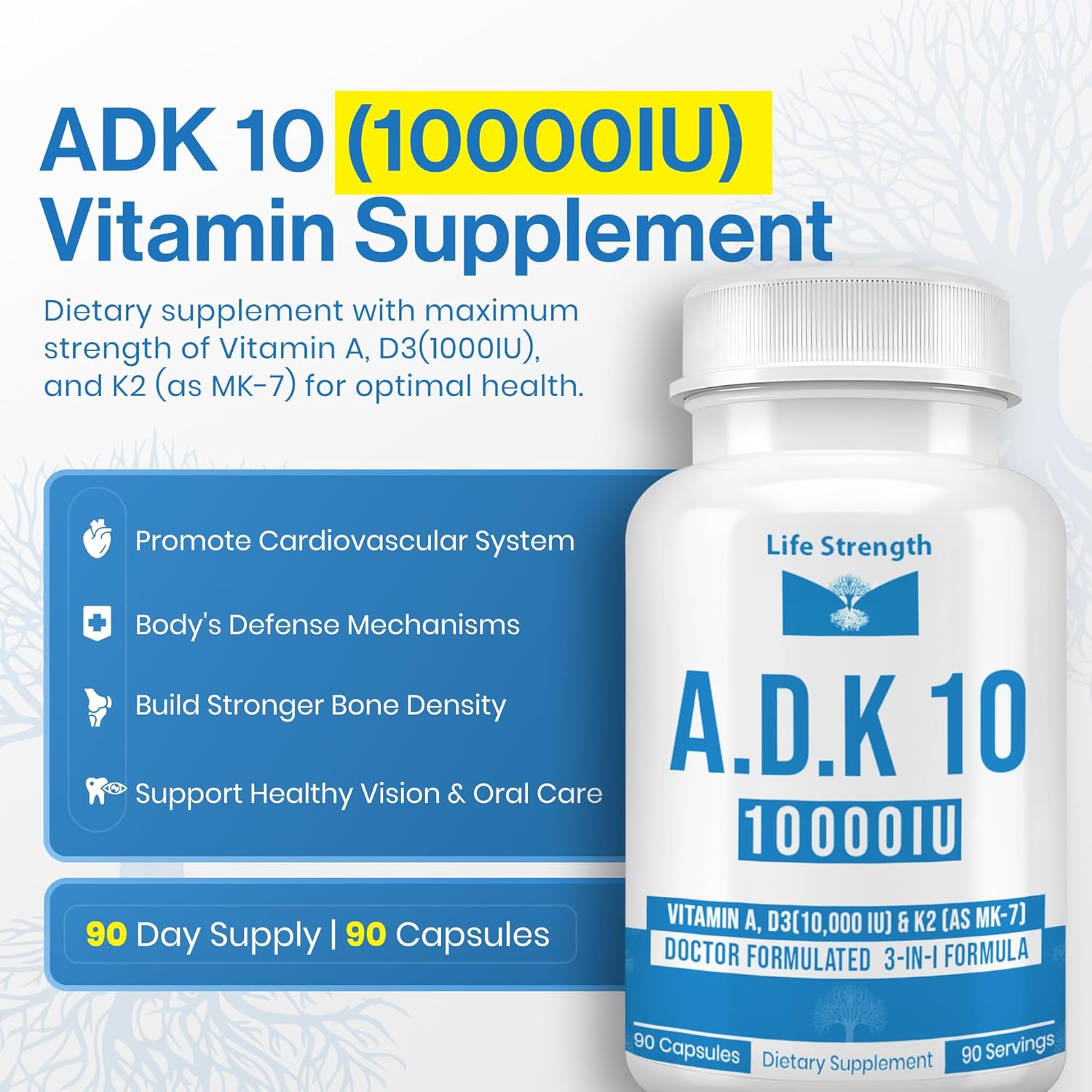 ADK Supplement (90 CT) – Vitaminas A1, D3 & K2 (MK7) para Saúde Óssea ...