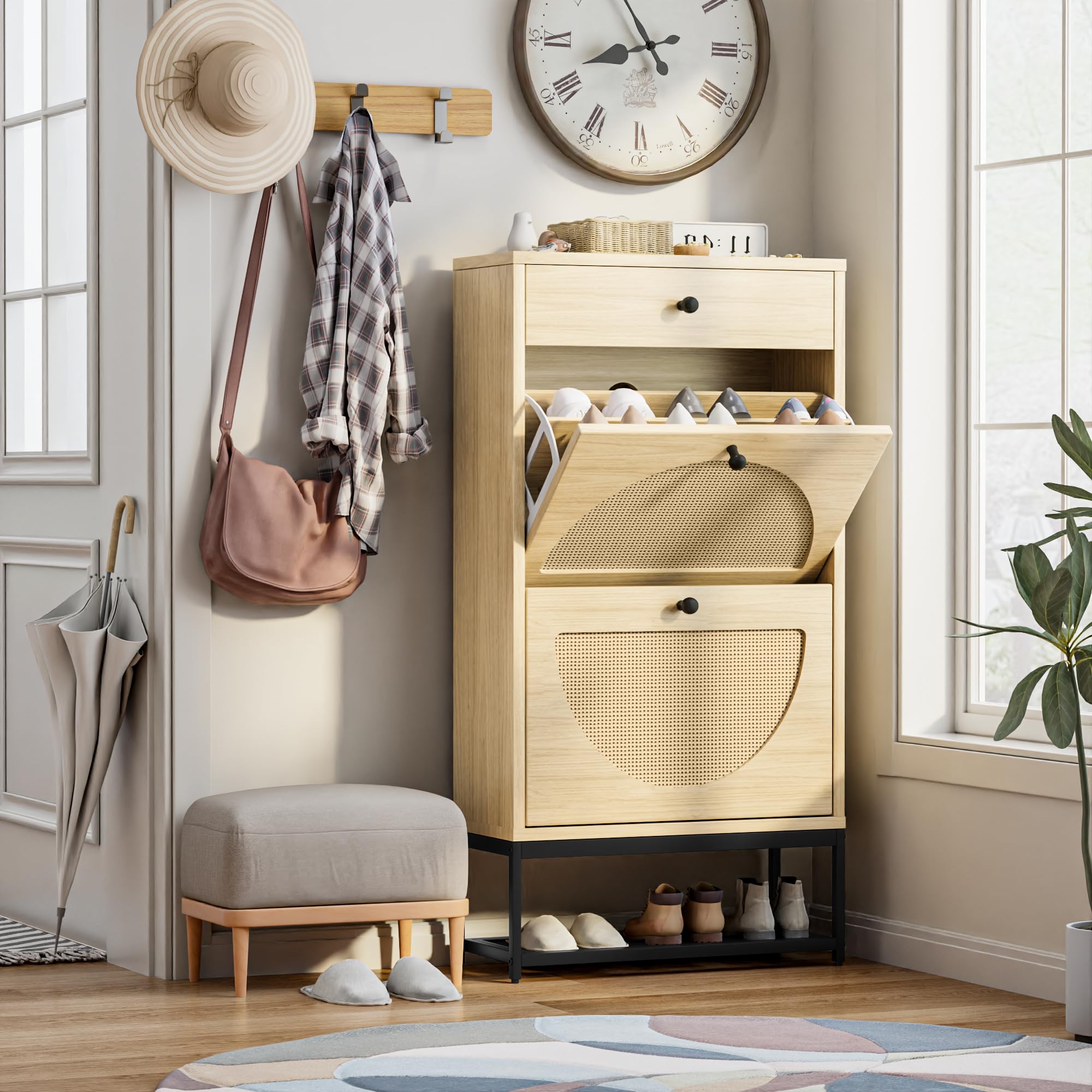 Amazon.com: Lamerge Free Standing Shoe Rack, Entryway Organizer with 2 ...