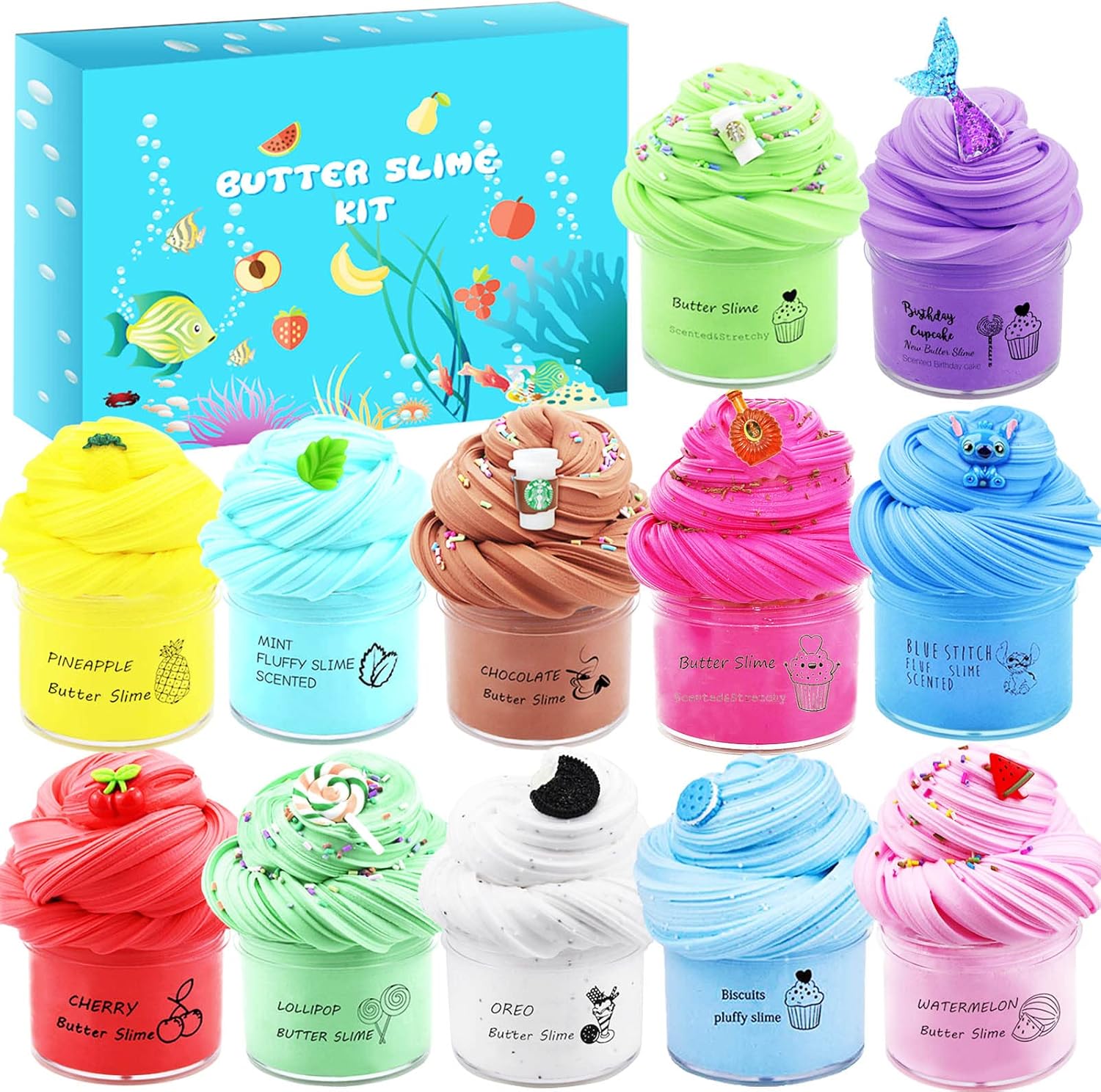 Amazon.com: Fcieoihr 12Pack Butter Slime Kit Scented DIY Slime, Stress ...