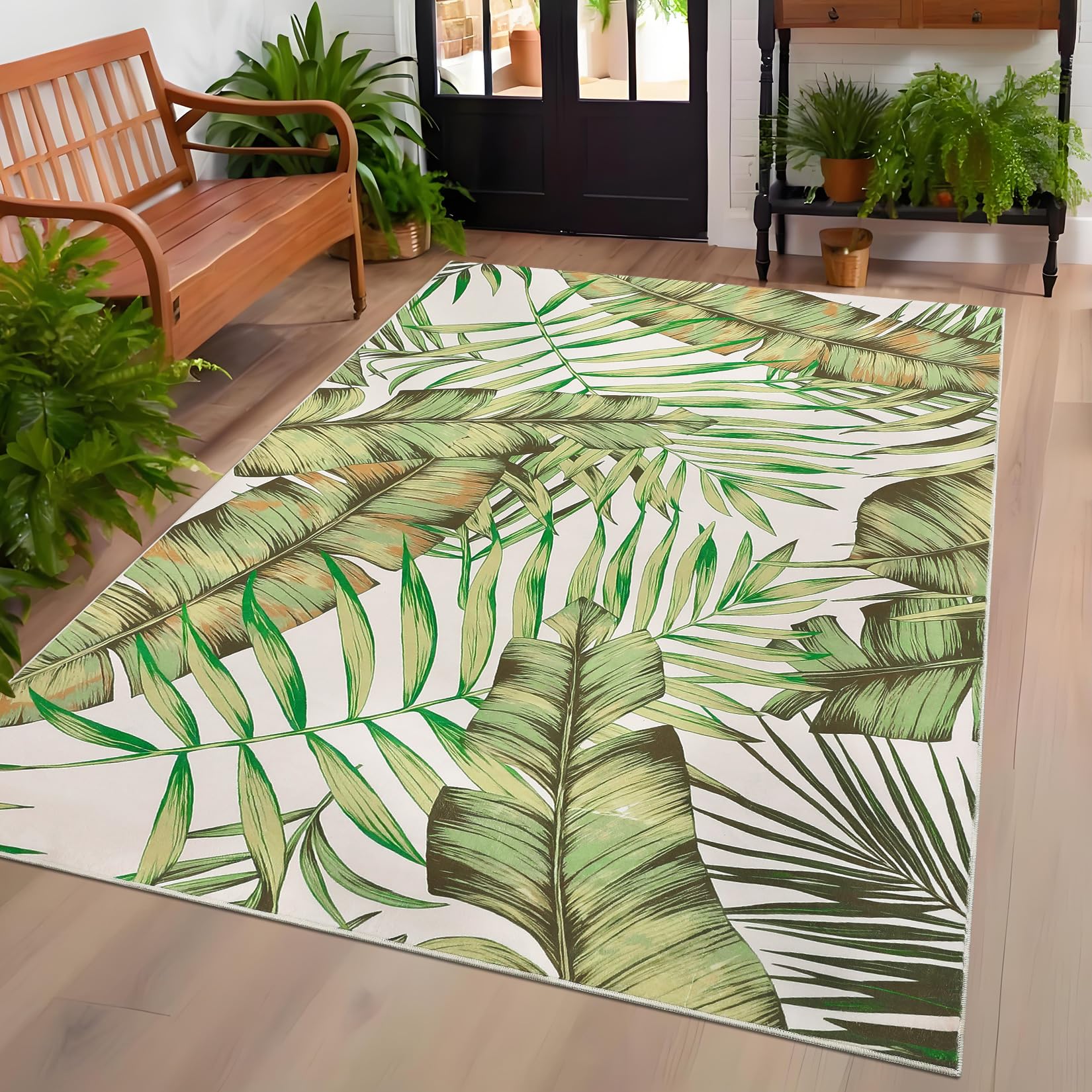 Amazon.com: CAREMEE Washable Rug 4x6 Green Leaf Area Rugs for Bedroom ...