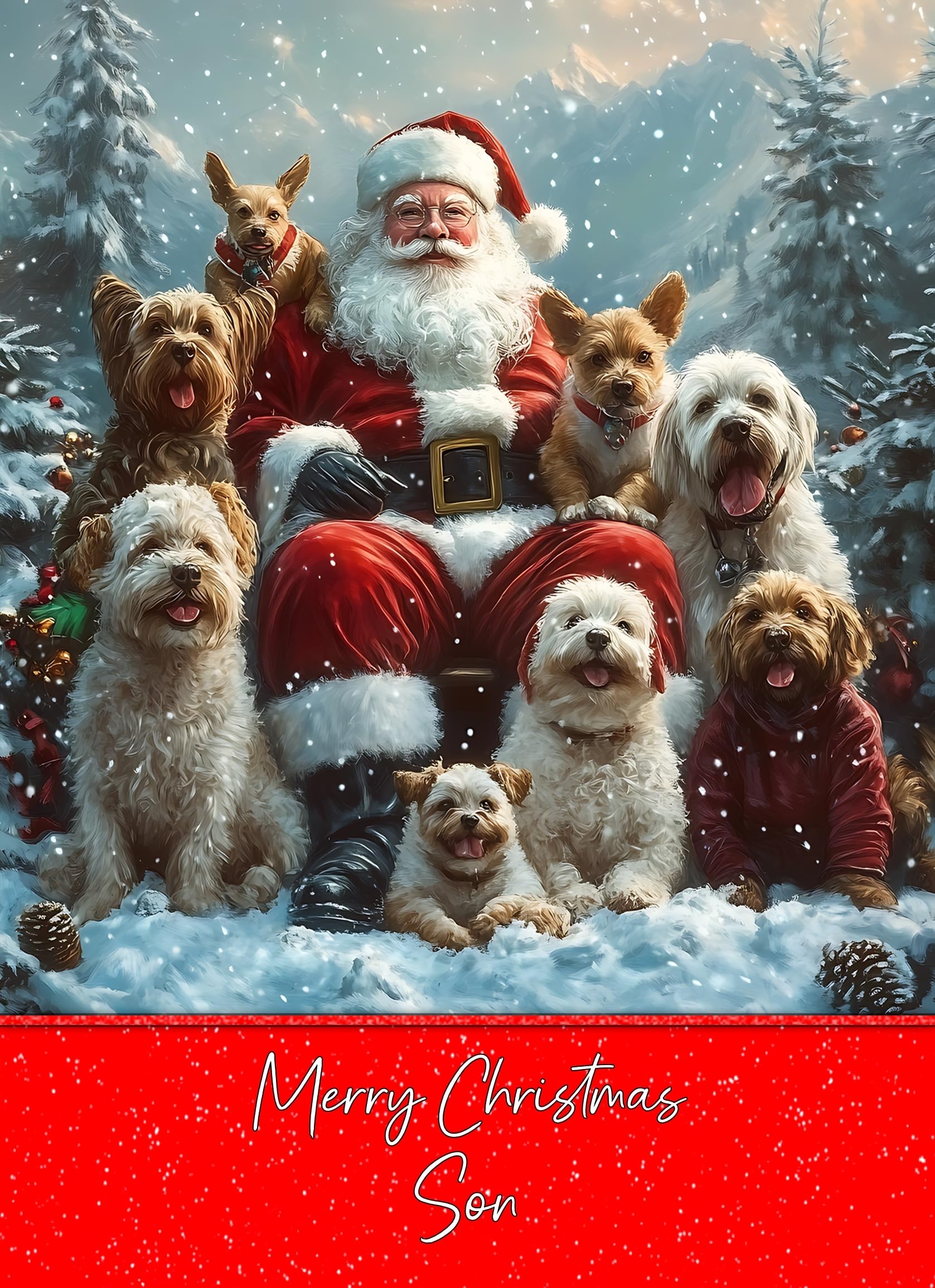 Christmas Card For Son (Merry Christmas) - Santa Dogs Greeting Card for ...