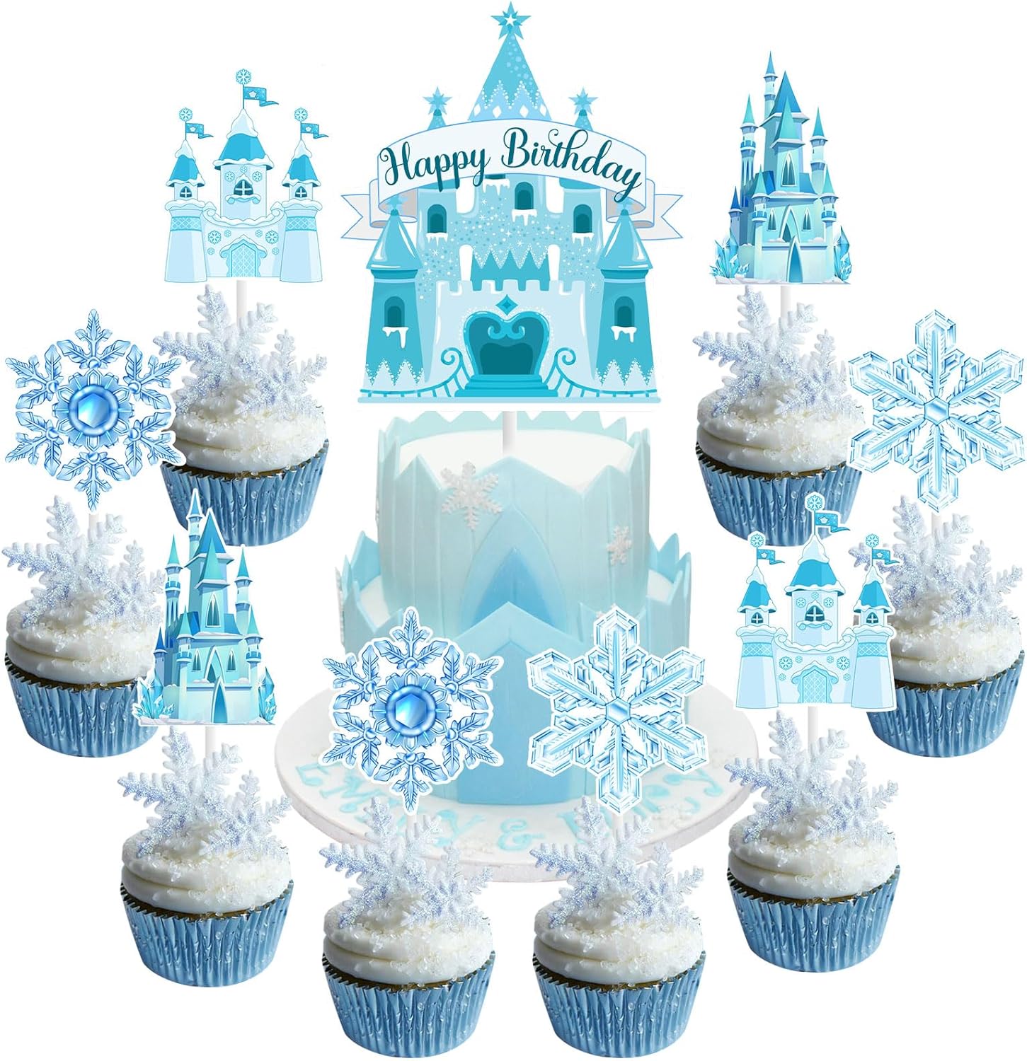Amazon.com: Balterever Winter Princess Castle Birthday Cake Topper ...