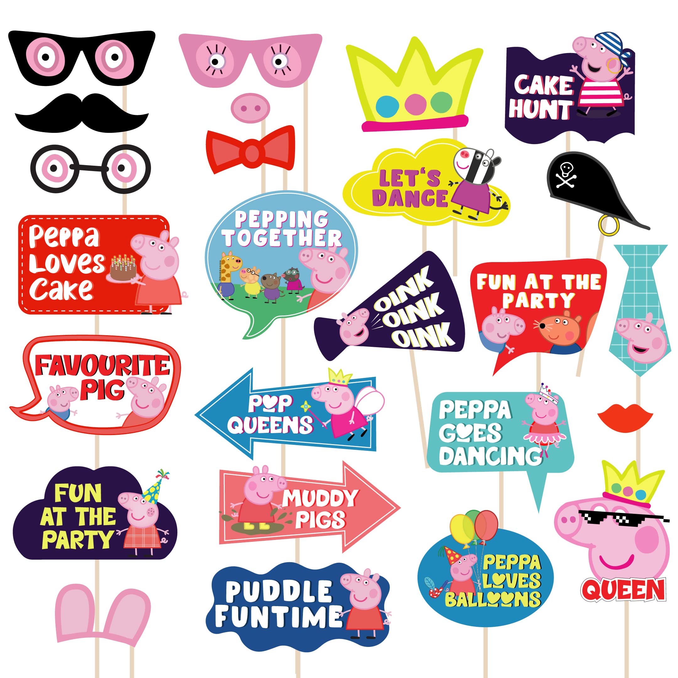 Buy Festiko® Cartoon Pig Theme Photo Booth Props (25 Pcs), Cartoon Pig ...