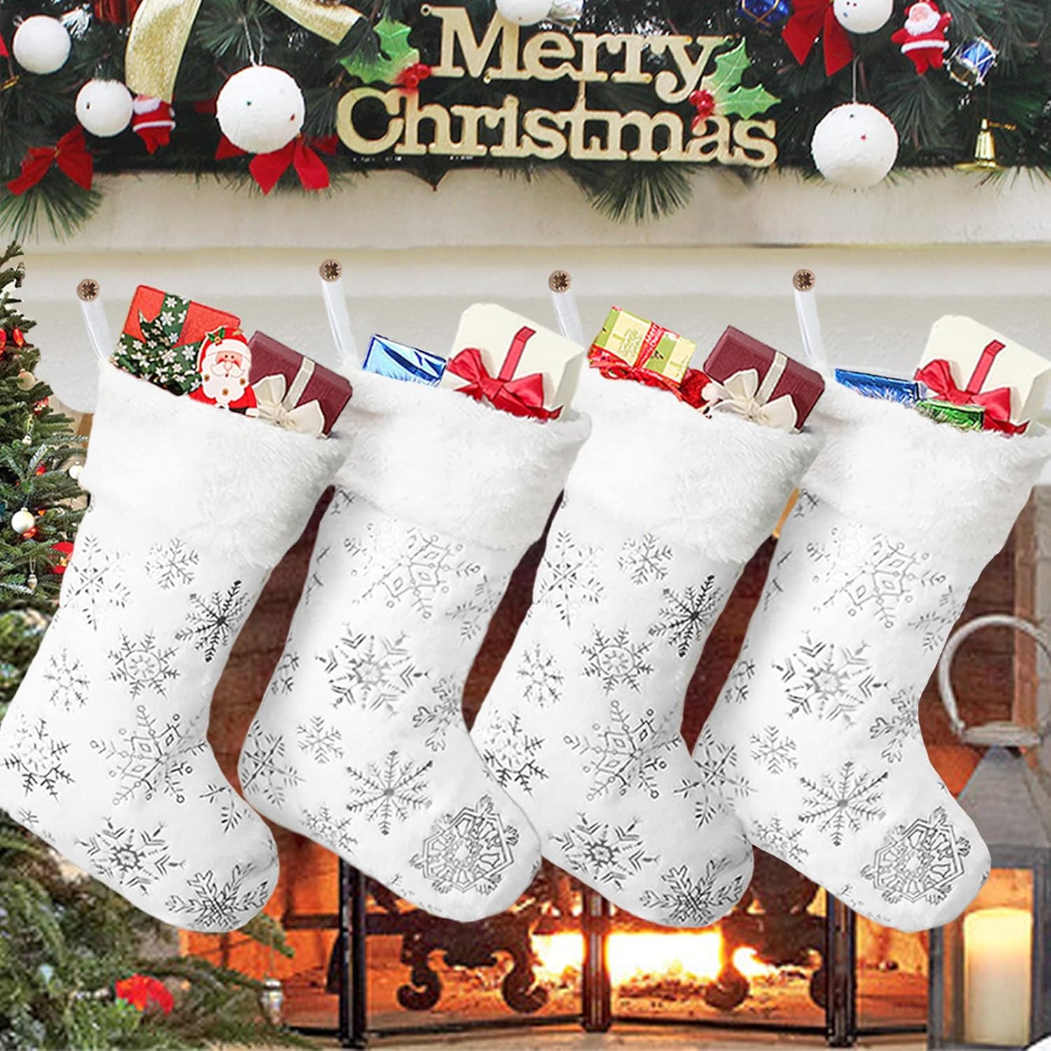 Amazon.com: LiHoota Christmas Stockings Large 18 inches 4 Pcs - Plush ...