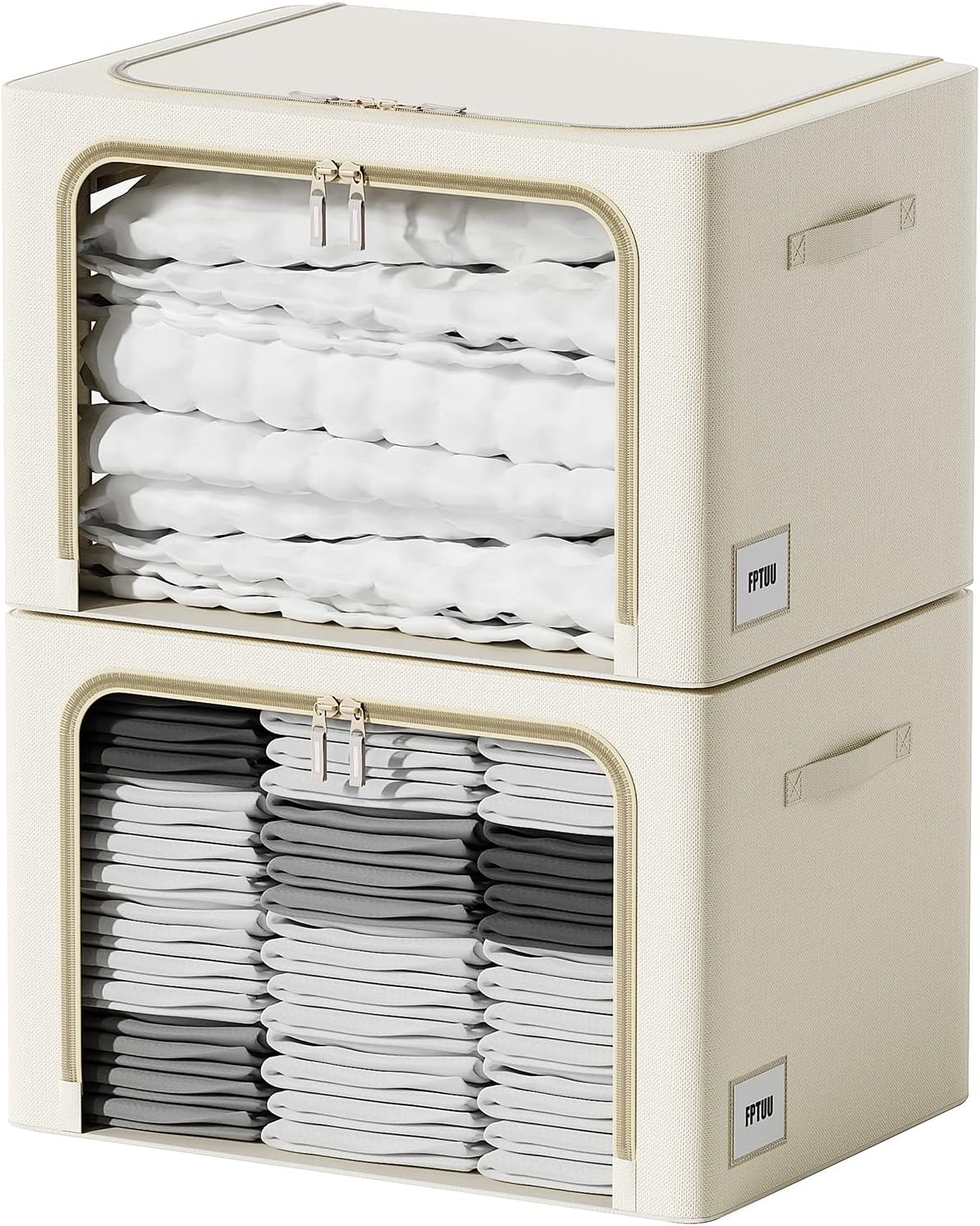 Amazon.com: RTONAO 2 Pack Stackable Storage Bins - Foldable Metal Frame ...