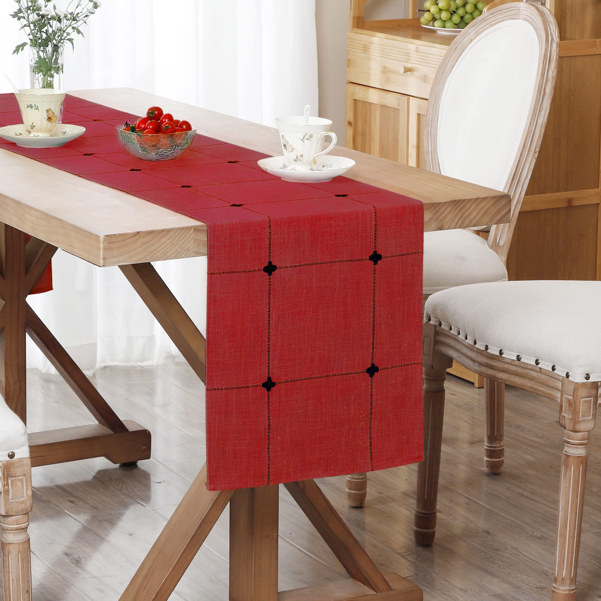 Amazon.com: Embroidered Cloth Table Runner Rustic Plaid Farmhouse Table ...