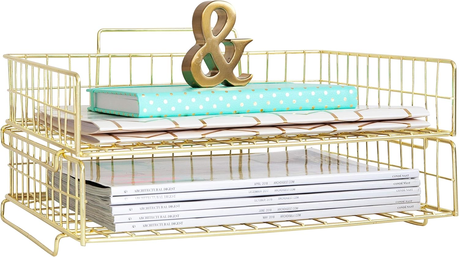 Amazon.com: Blu Monaco Gold Desk Organizer Stackable Paper Tray Set of ...