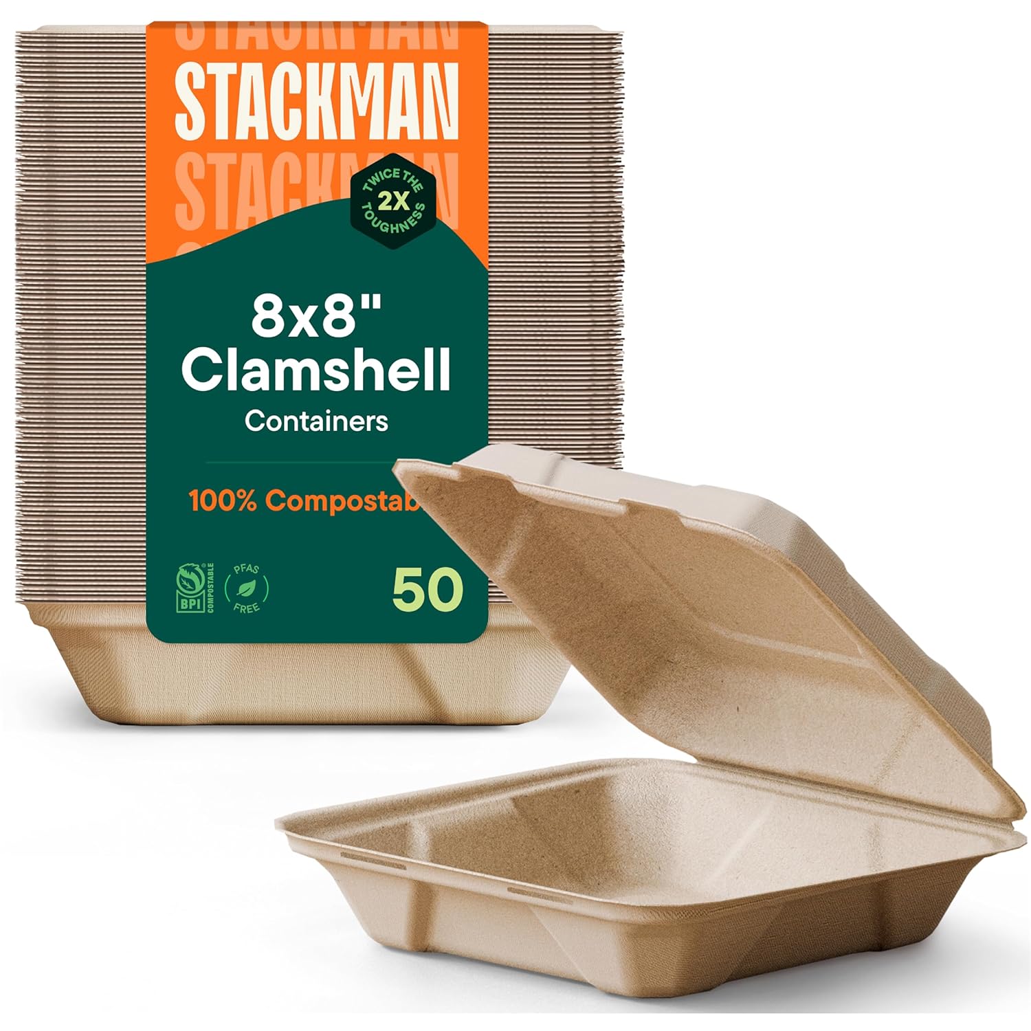 Amazon.com: 100% Compostable Clamshell Take Out Food Containers [8X8 ...
