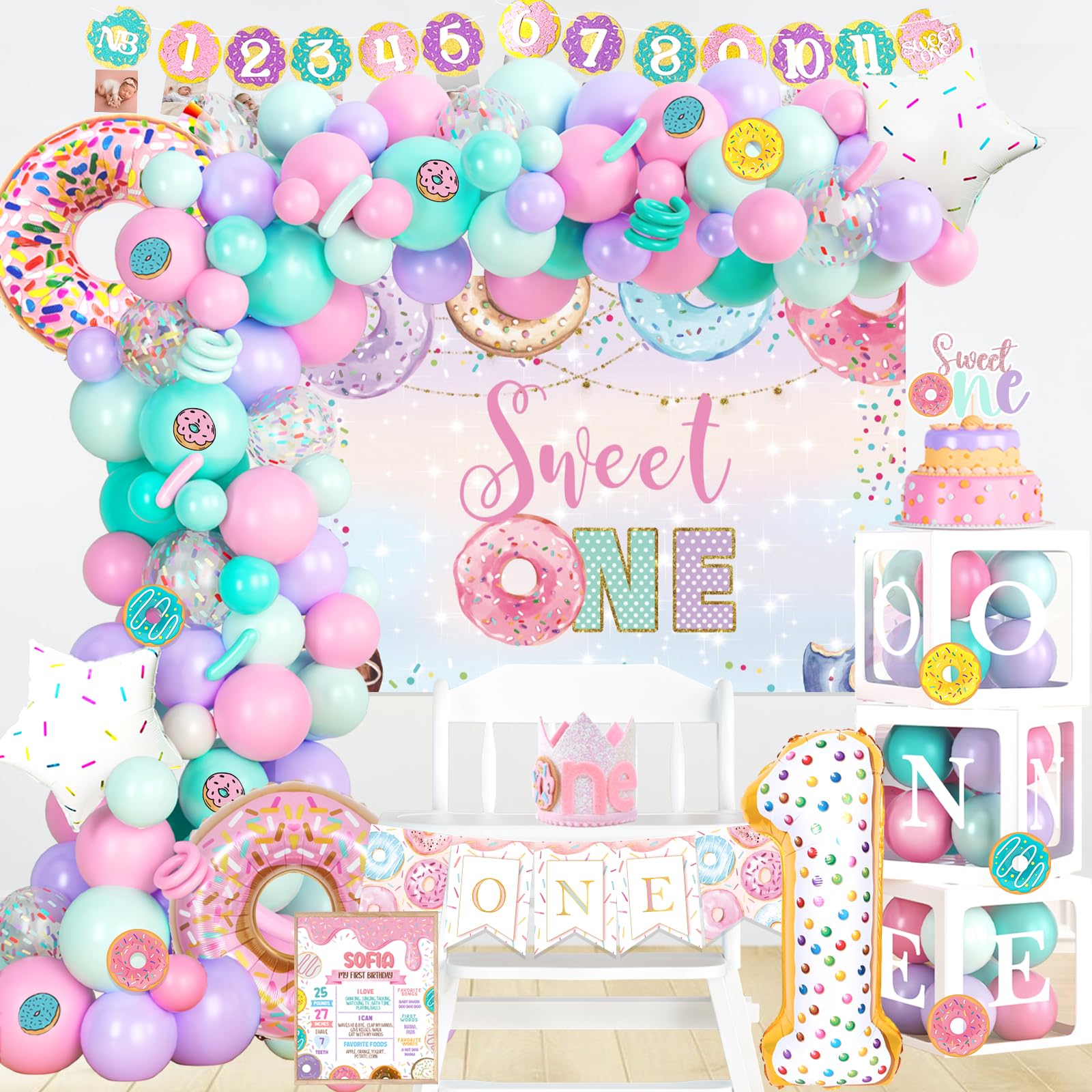 Amazon.com: Hombae Sweet One Birthday Party Decorations, Donut 1st ...