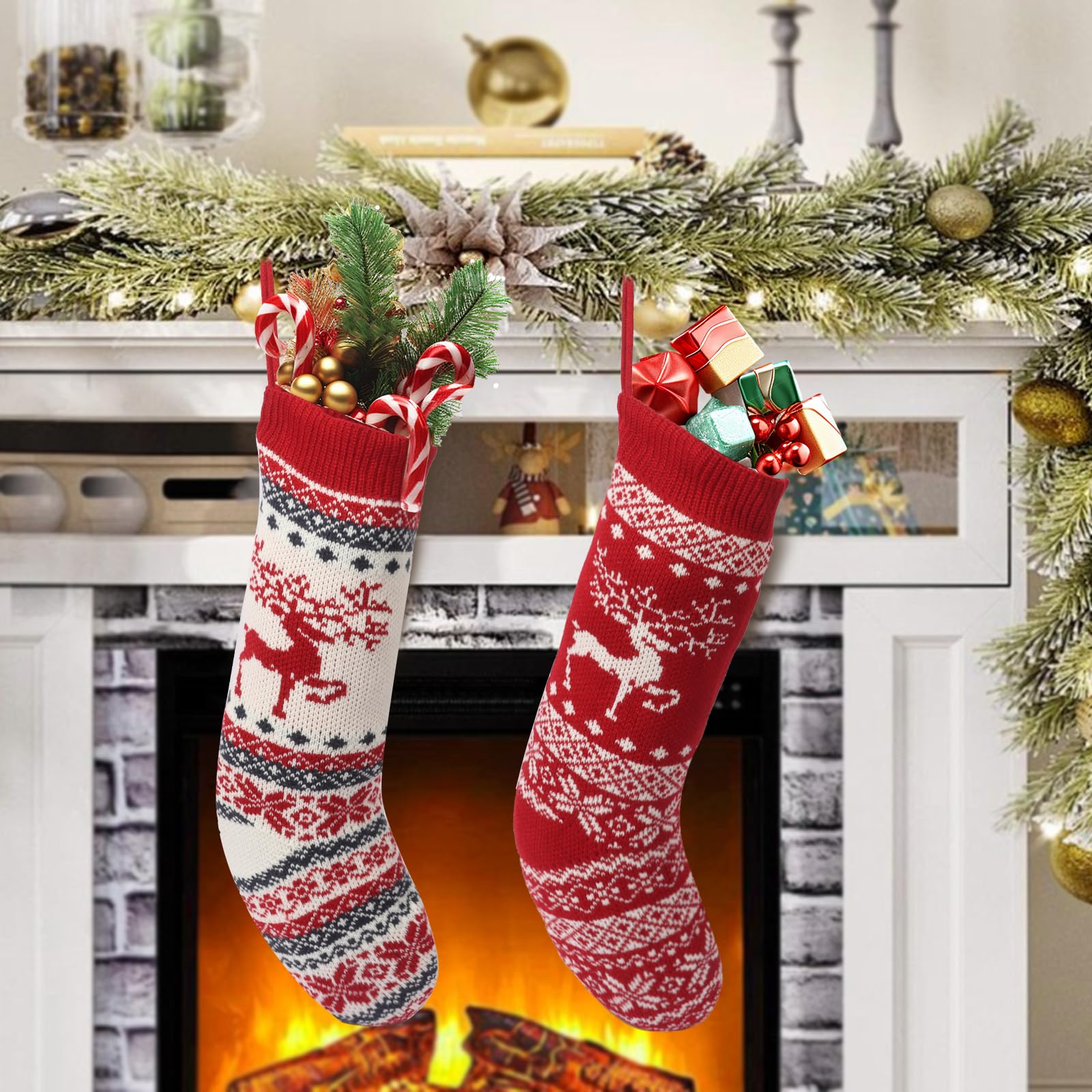 Moorle Large Christmas Stockings Set of 2, 18in knitted christmas ...