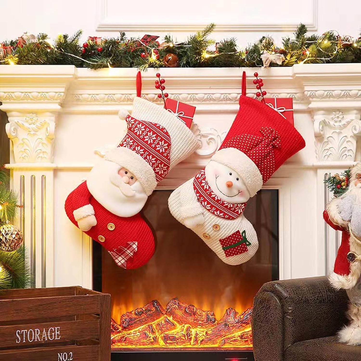 Amazon.com: Large Santa Snowman Christmas Stockings, 2 Pack 18 Inch ...