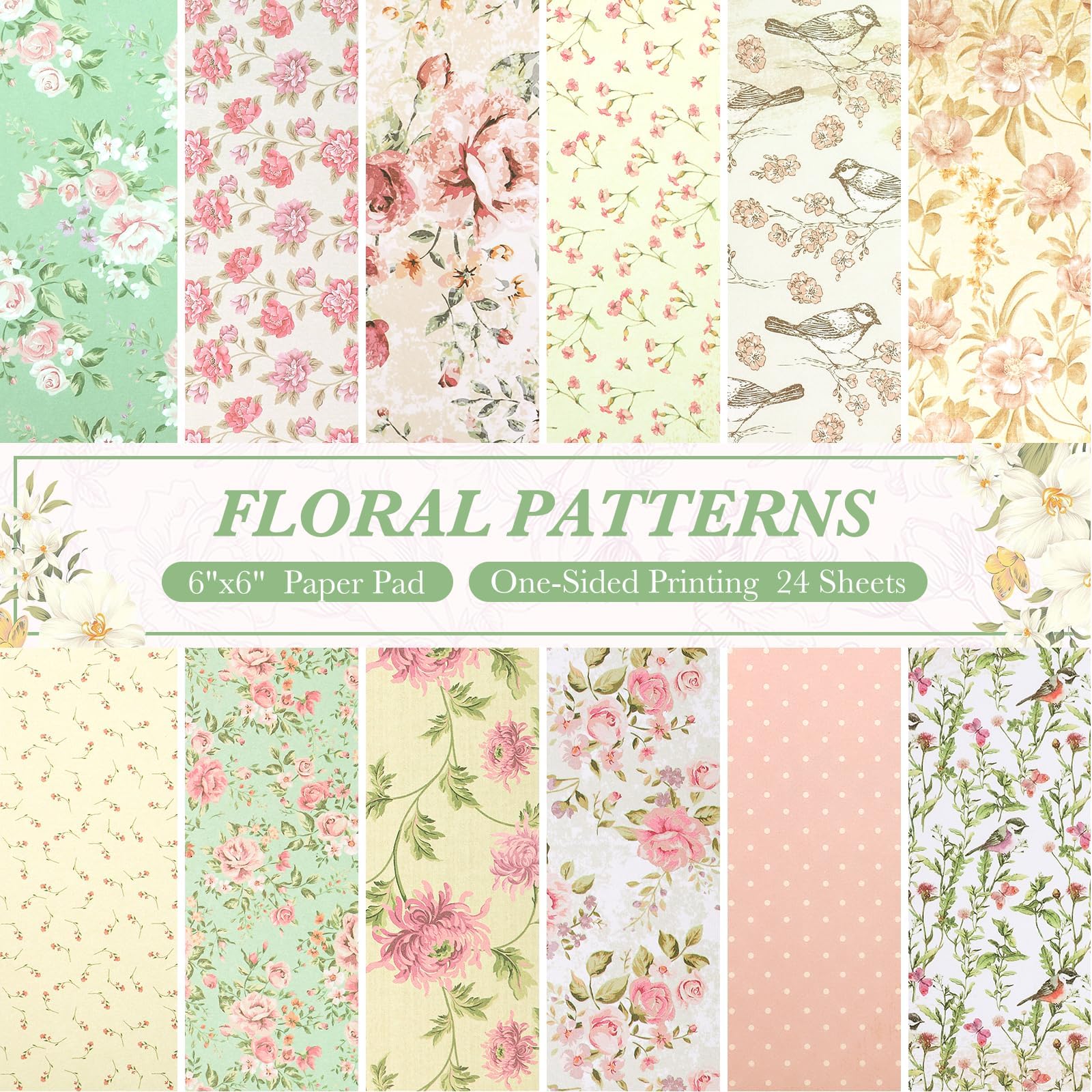 Amazon.com : PUIKSXER 6 Inch Flower Scrapbook Papers, 24 Sheets Floral ...
