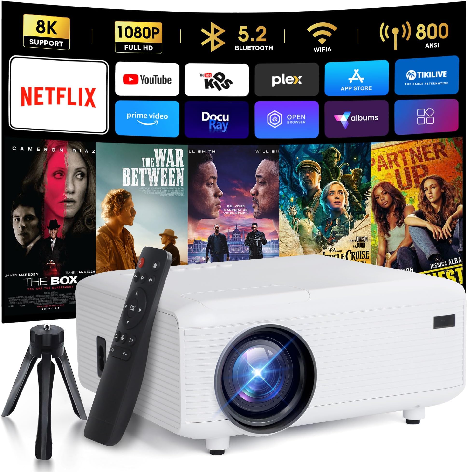Amazon.com: 2024 Movie Projector, projector with wifi and bluetooth ...