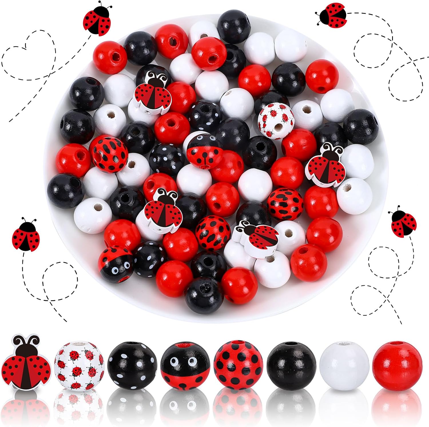Amazon.com: Whaline 130Pcs Wooden Beads, Round Ladybug Shape, Wood ...