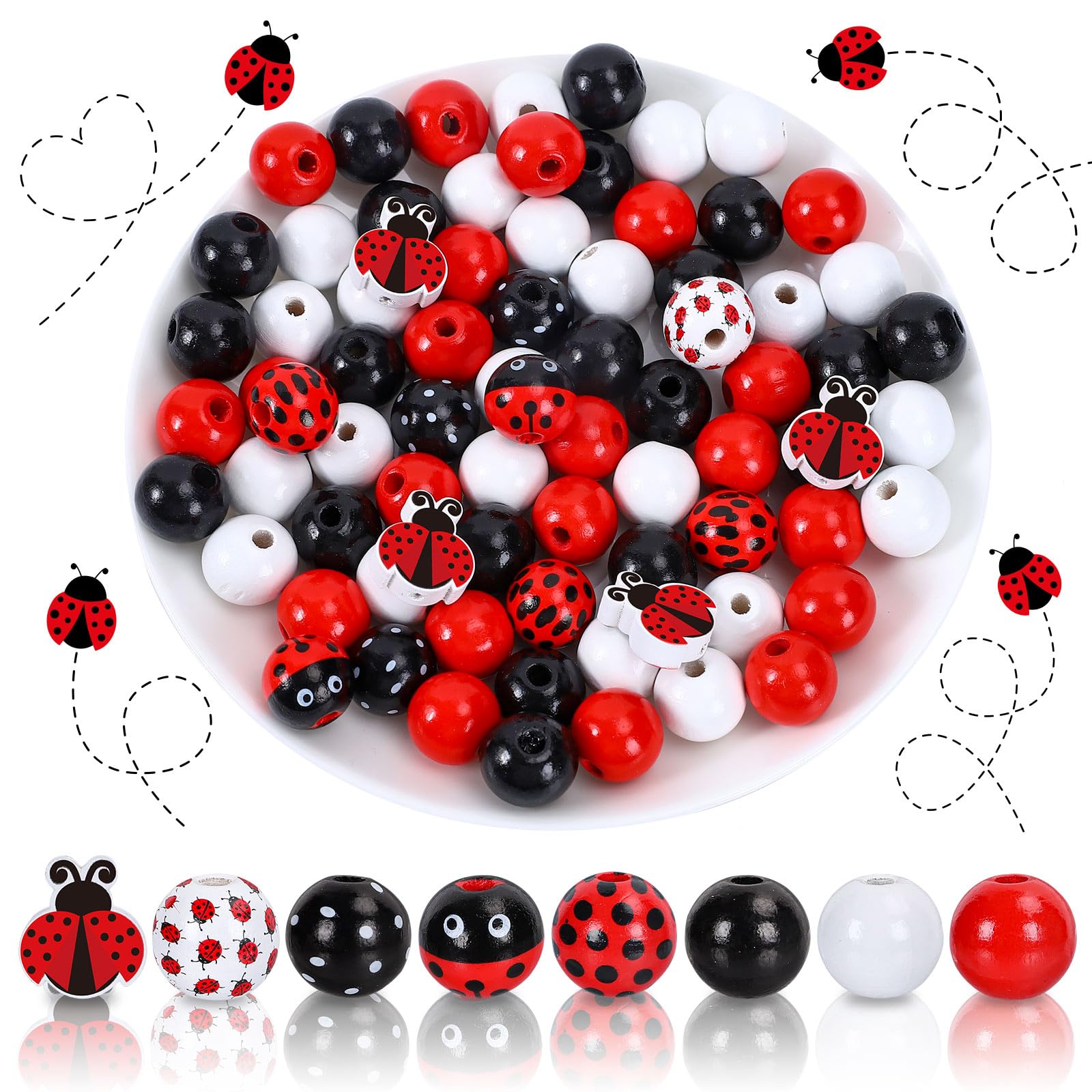 Amazon.com: Whaline 130Pcs Wooden Beads, Round Ladybug Shape, Wood ...