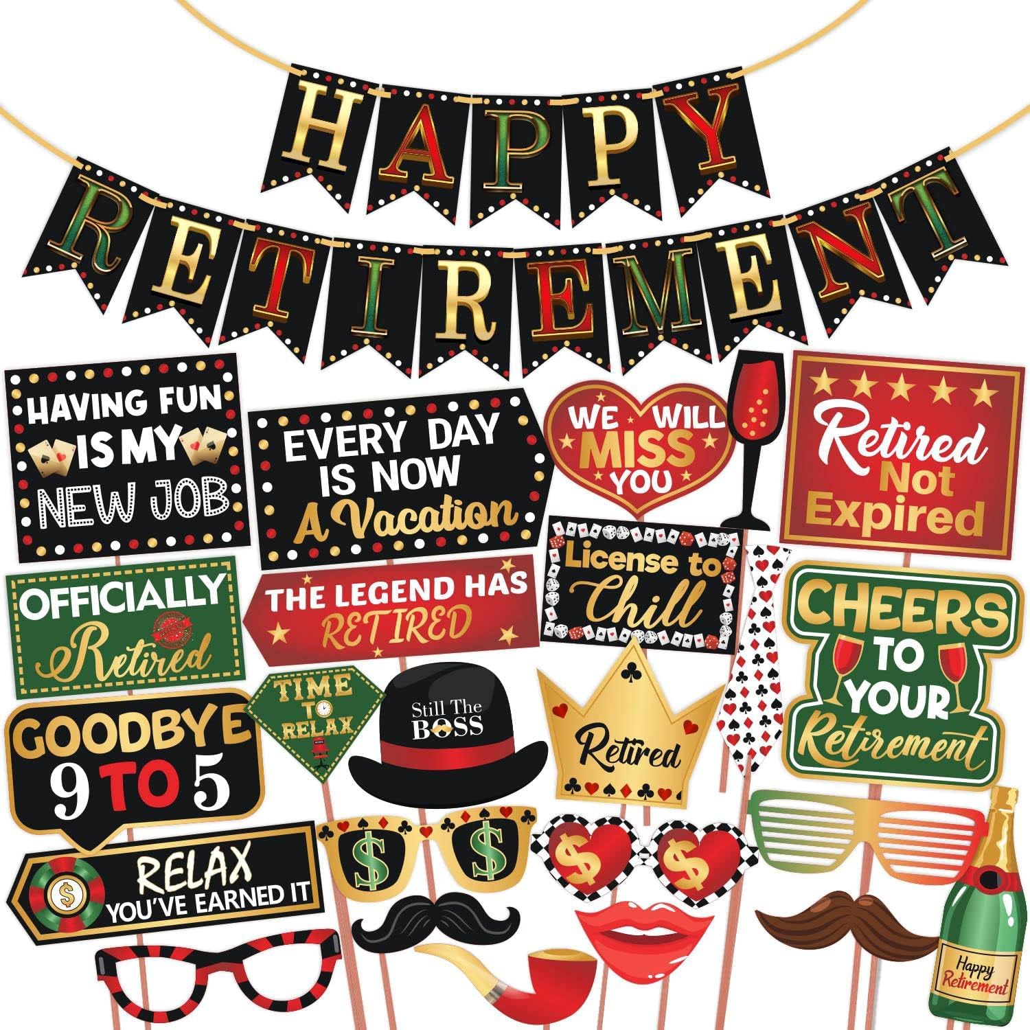 Party Propz Retirement Photo Booth Props for Retirement Party and ...