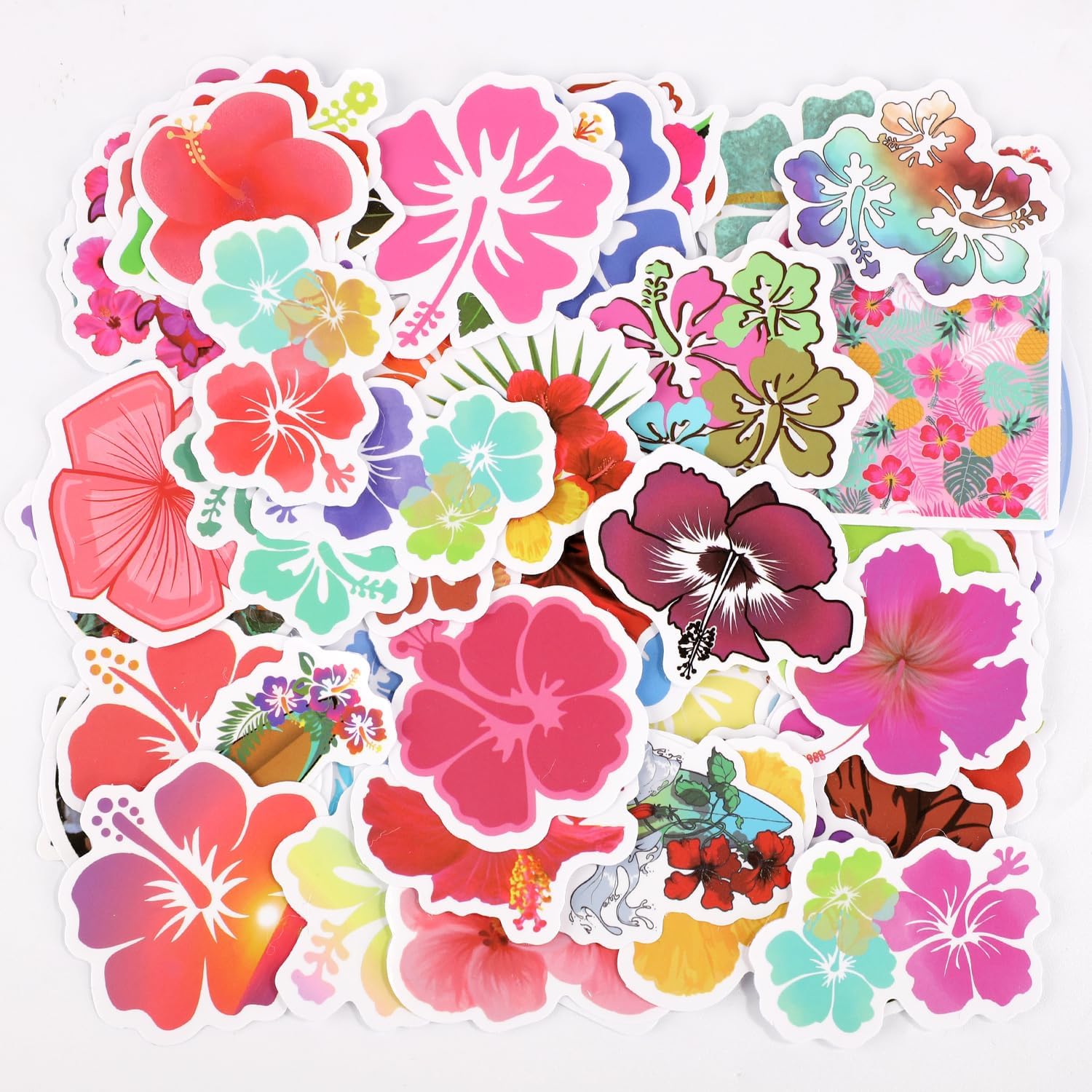 60PCS Hibiscus Stickers, Aesthetic Colorful Flower Stickers Gift for ...