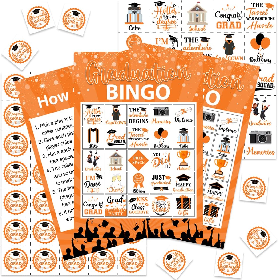 Amazon.com: Balterever Graduation Bingo Games Orange Graduation Game ...