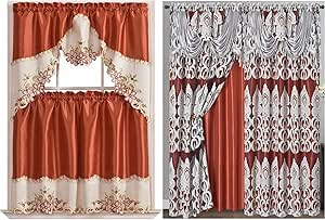 Amazon.com: GOHD Arch Floral Kitchen Curtains Rust, Peacock Pride ...