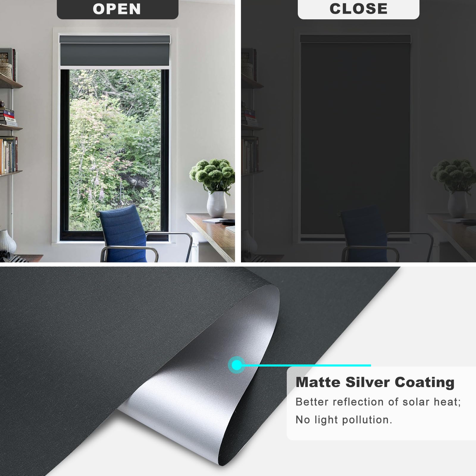 Changshade Blackout Roller Shade with Cassette Valance, Room Darkening Shades Cordless, Roller ...