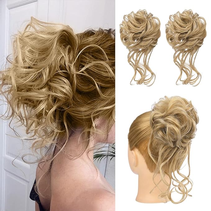 Amazon.com : HOOJIH 2PCS Messy Bun Hair Piece, Tousled Updo with ...