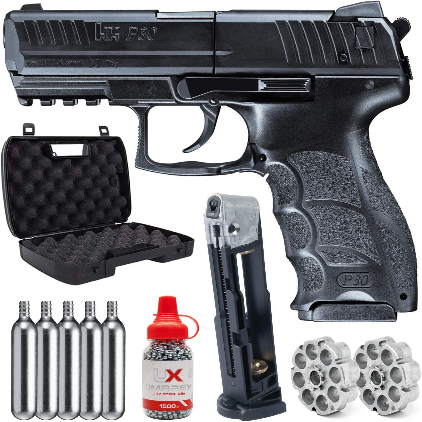Amazon.com : Umаrеx Heckler&Koch HK P30 Pellets/BBS CO2 Semi Auto Air Pistol with 5 pcs of 12gr ...