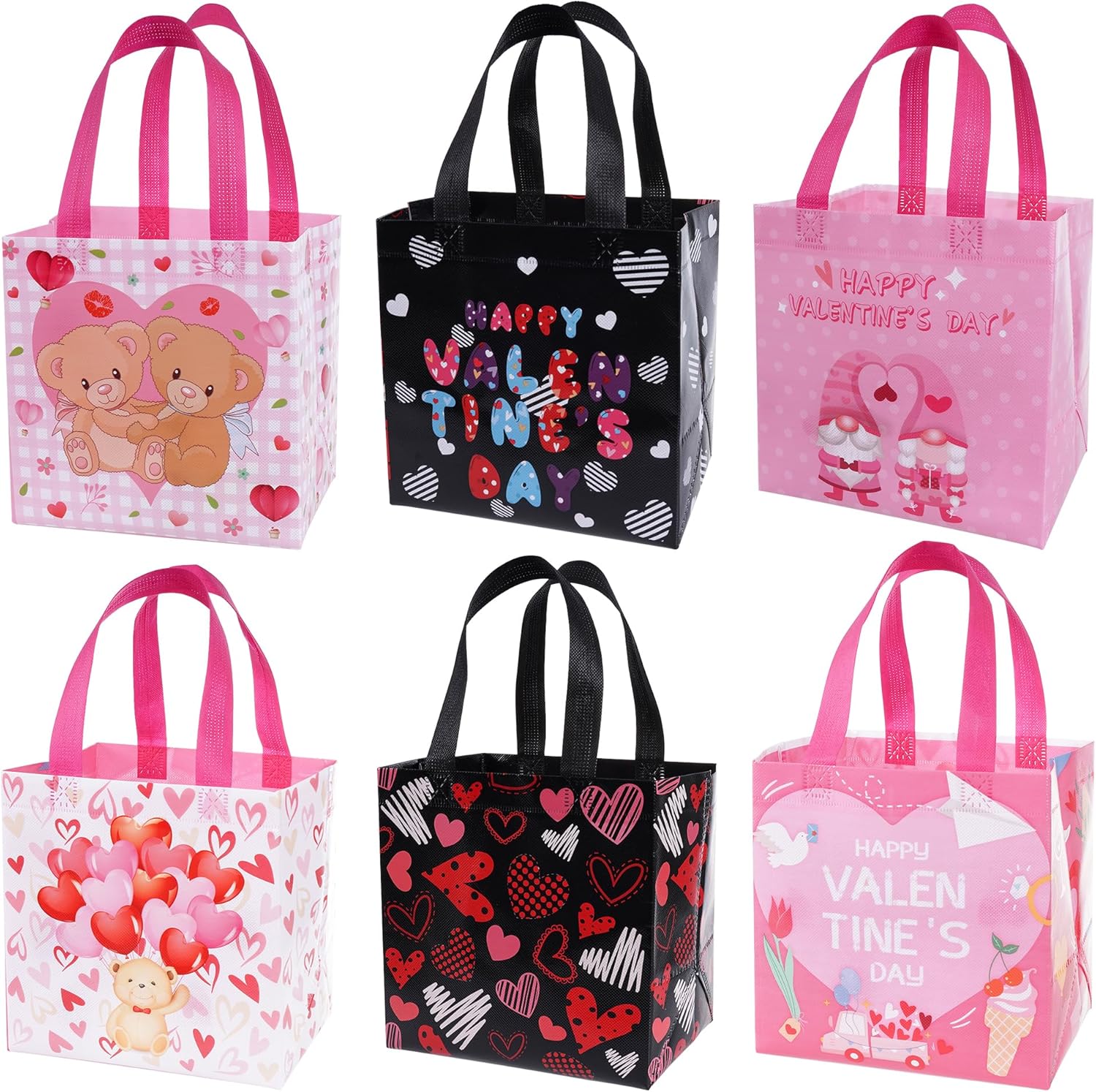 Amazon.com: 6 Pcs Valentine Gift Bags with Handles, Non-Woven Valentine ...