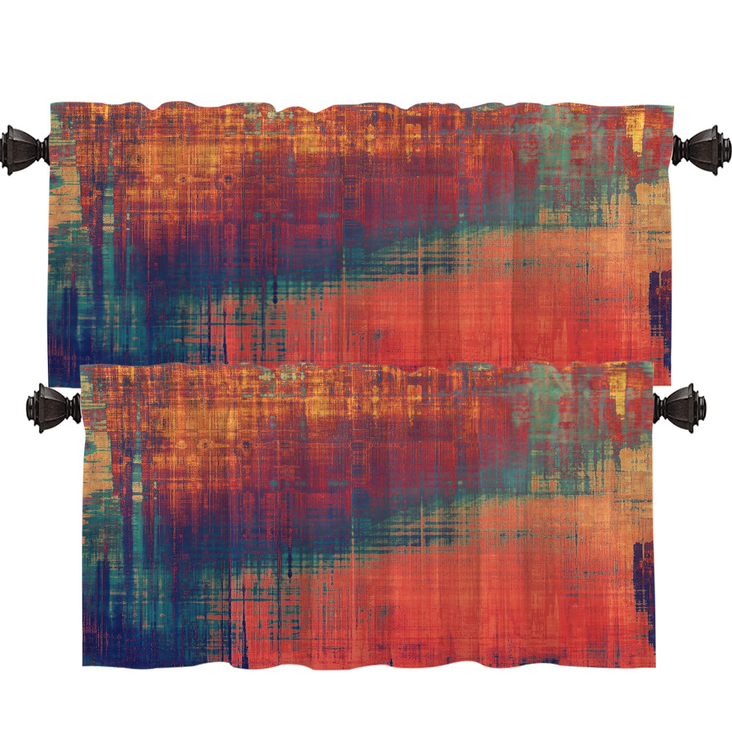 Amazon.com: Shrahala Red Orange Old Grunge Kitchen Valances Half Window ...