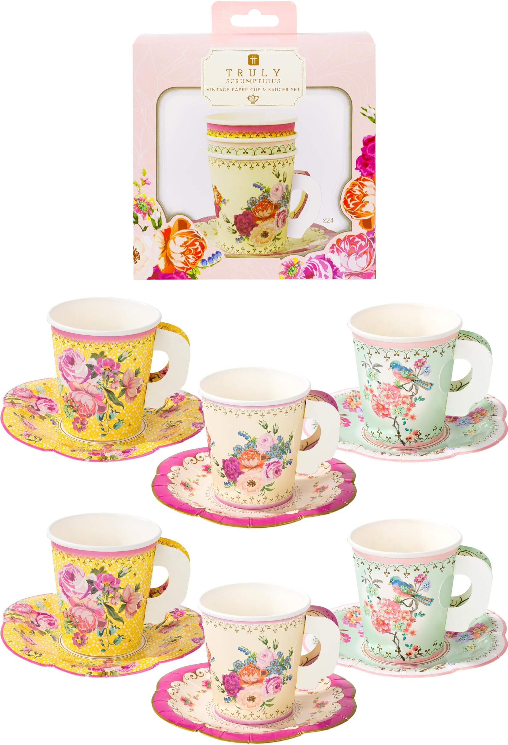 Amazon.com | Talking Tables Truly Scrumptious Vintage Floral Tea Cups ...