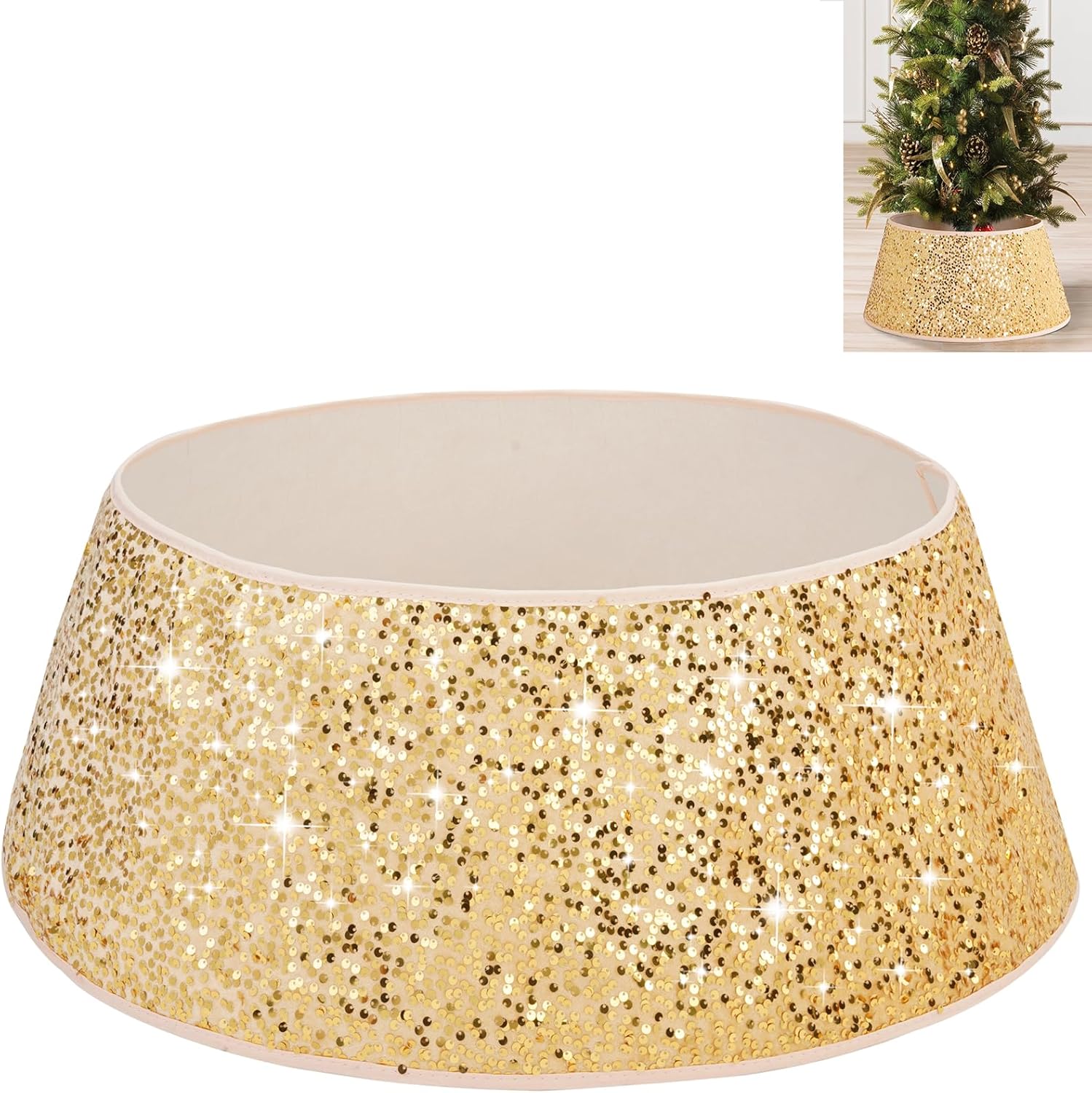 Amazon.com: TomteNisse Foldable Gold Christmas Tree Ring, 23.6 Inch ...