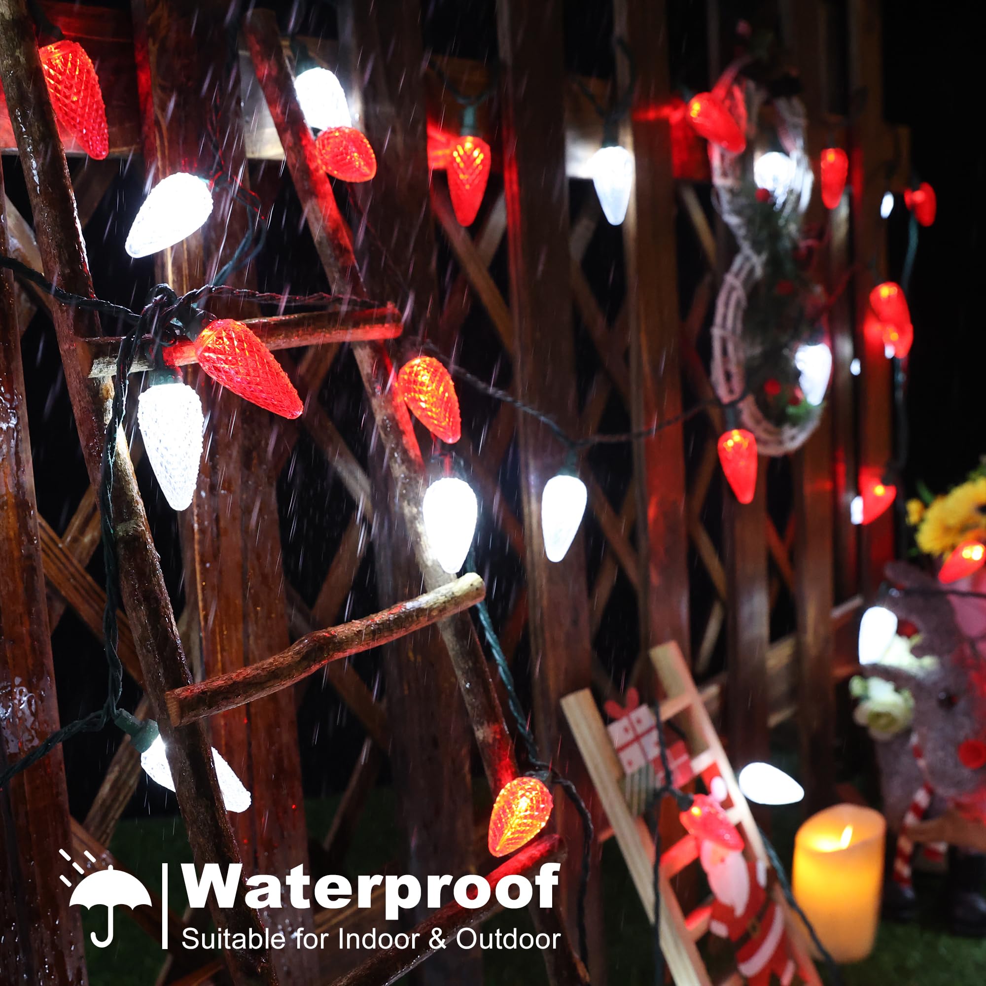 Snapklik.com : Red & White C9 Christmas Lights, 33ft 50 LED Faceted ...
